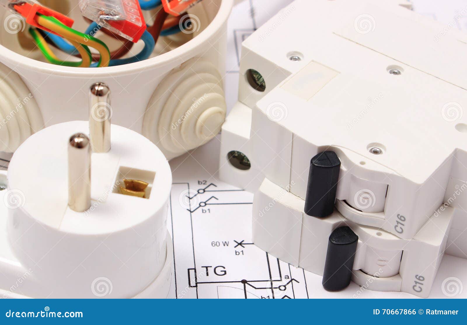 Electric Fuse and Plug, Electrical Box on Construction Drawing Stock ...