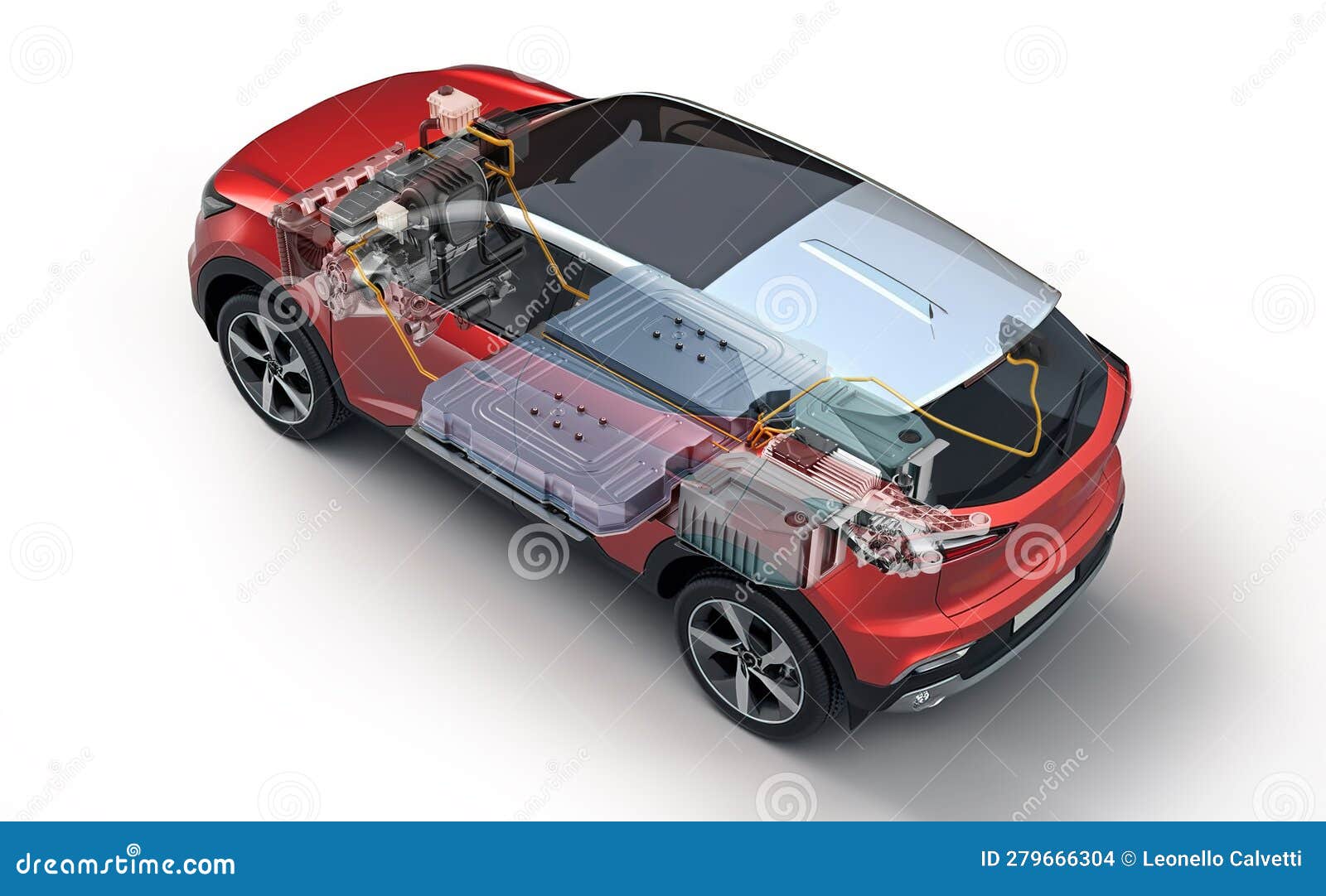 Electric Generic Car Technical Cutaway EV System. (Body Generative a.I ...
