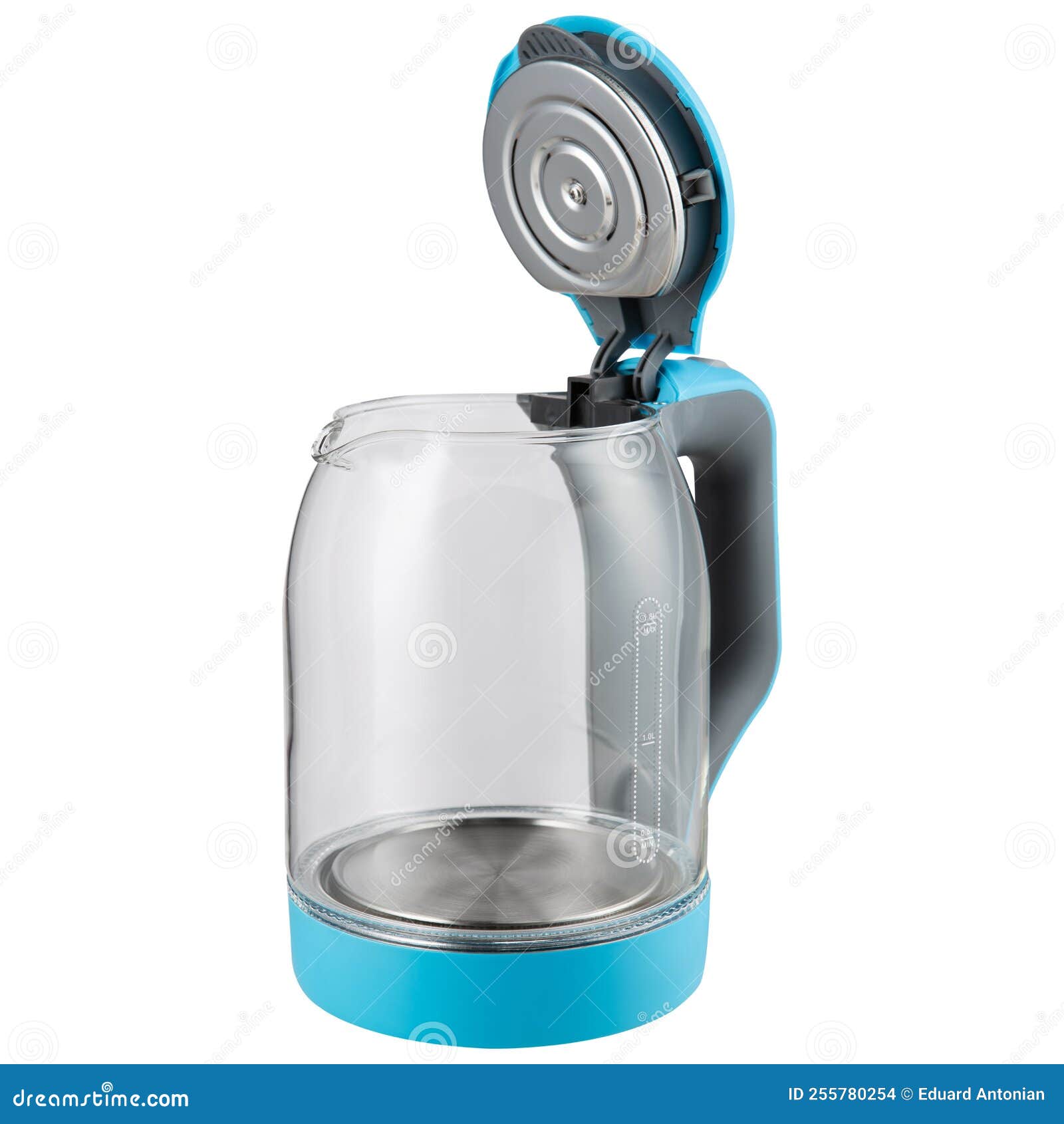 Electric Glass Kettle, Blue Plastic Finish, with Open Lid, on White ...