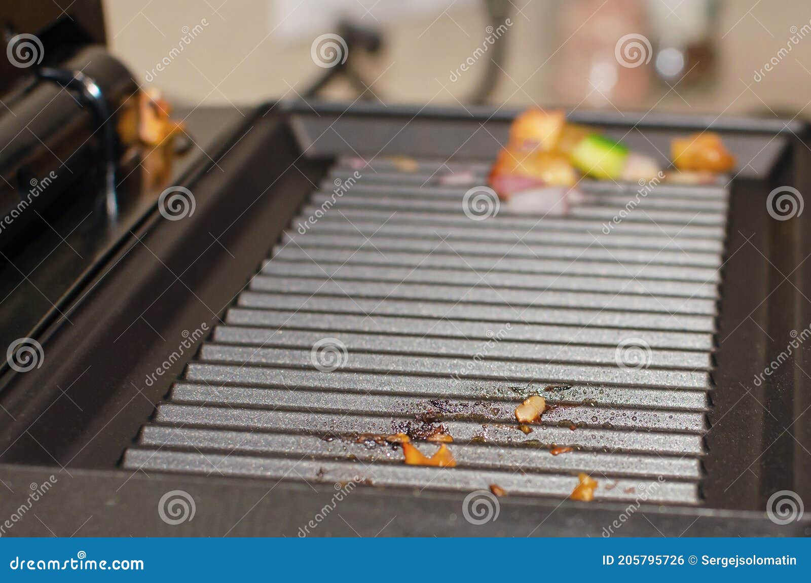 Electric Grill after Roasting Meat. Oily Greasy Surface of the Electric ...