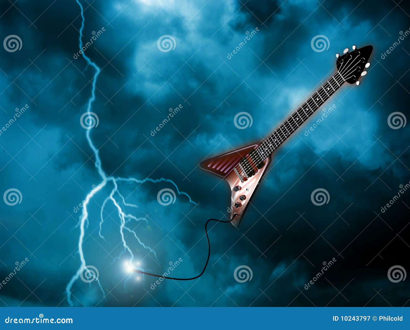 Electric guitar stock illustration. Illustration of lightning - 10243797