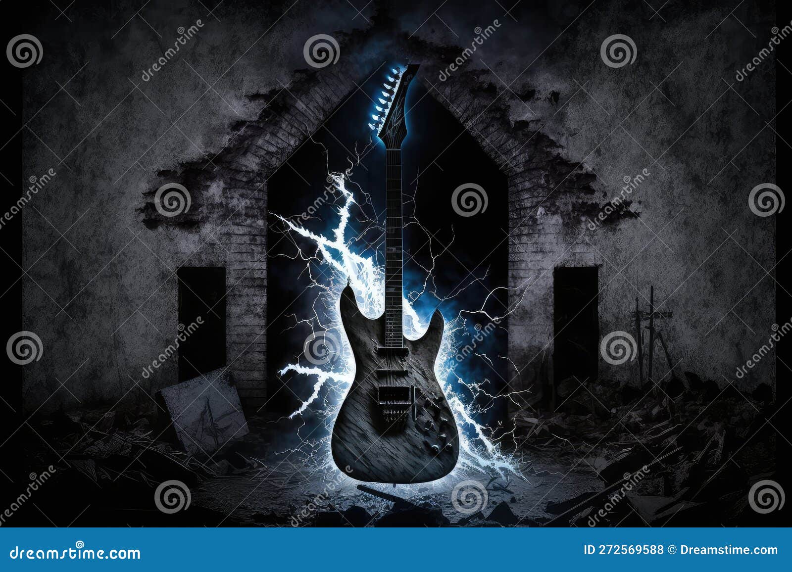 Electric Guitar Being Played in Dark, Spooky Setting Stock Photo ...