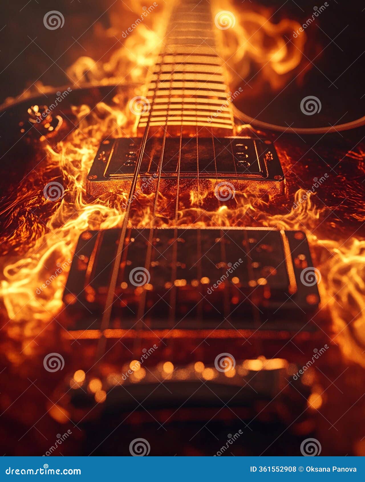Electric Guitar Engulfed in Flames Showcasing a Dramatic Visual Blend ...
