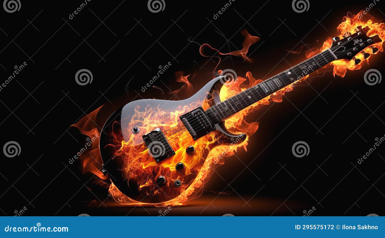 Electric Guitar on Fire with Flames Stock Illustration - Illustration ...