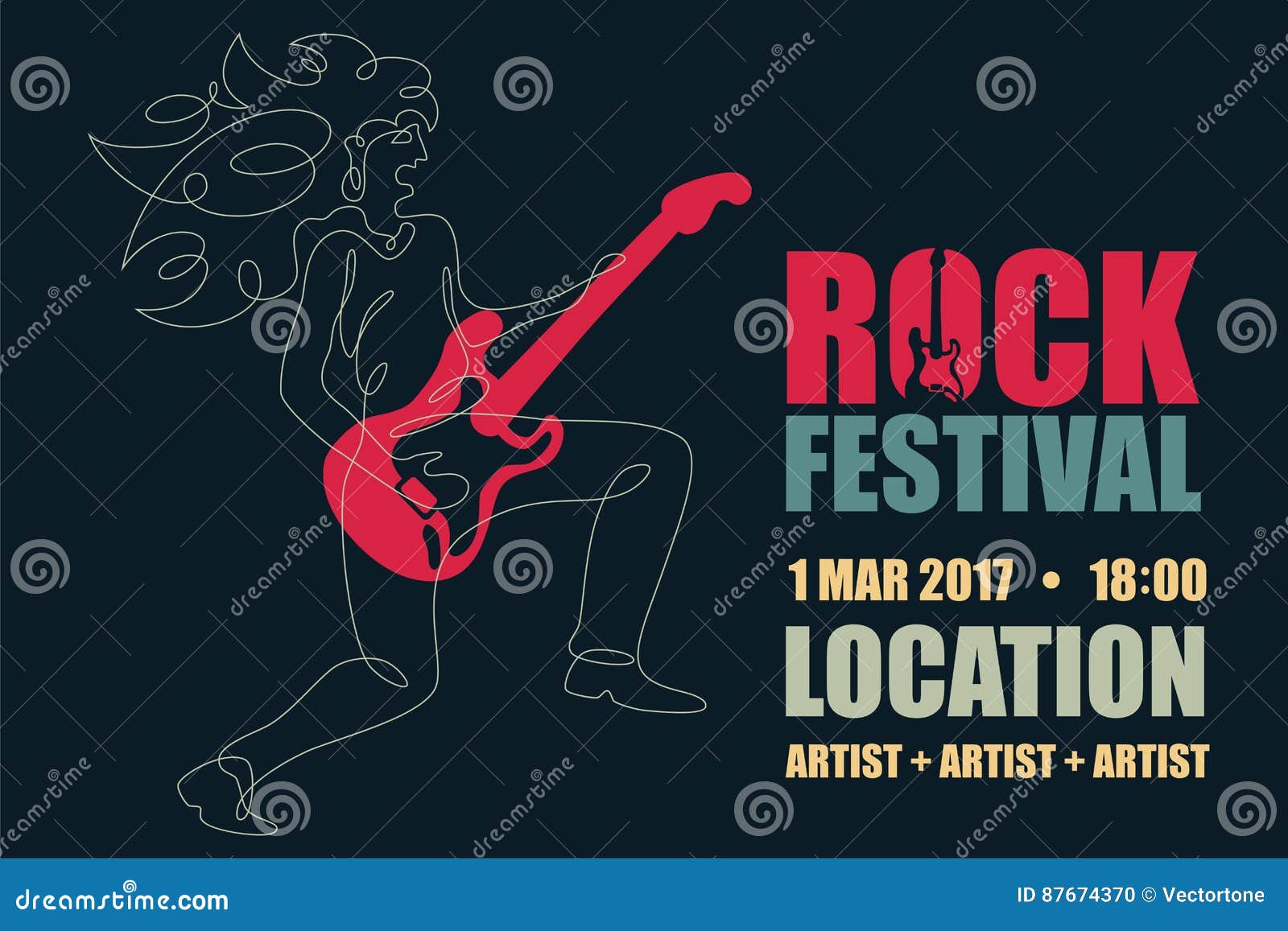 Electric Guitar Graphic with Simple Drawing Line in Shape of Rocker ...