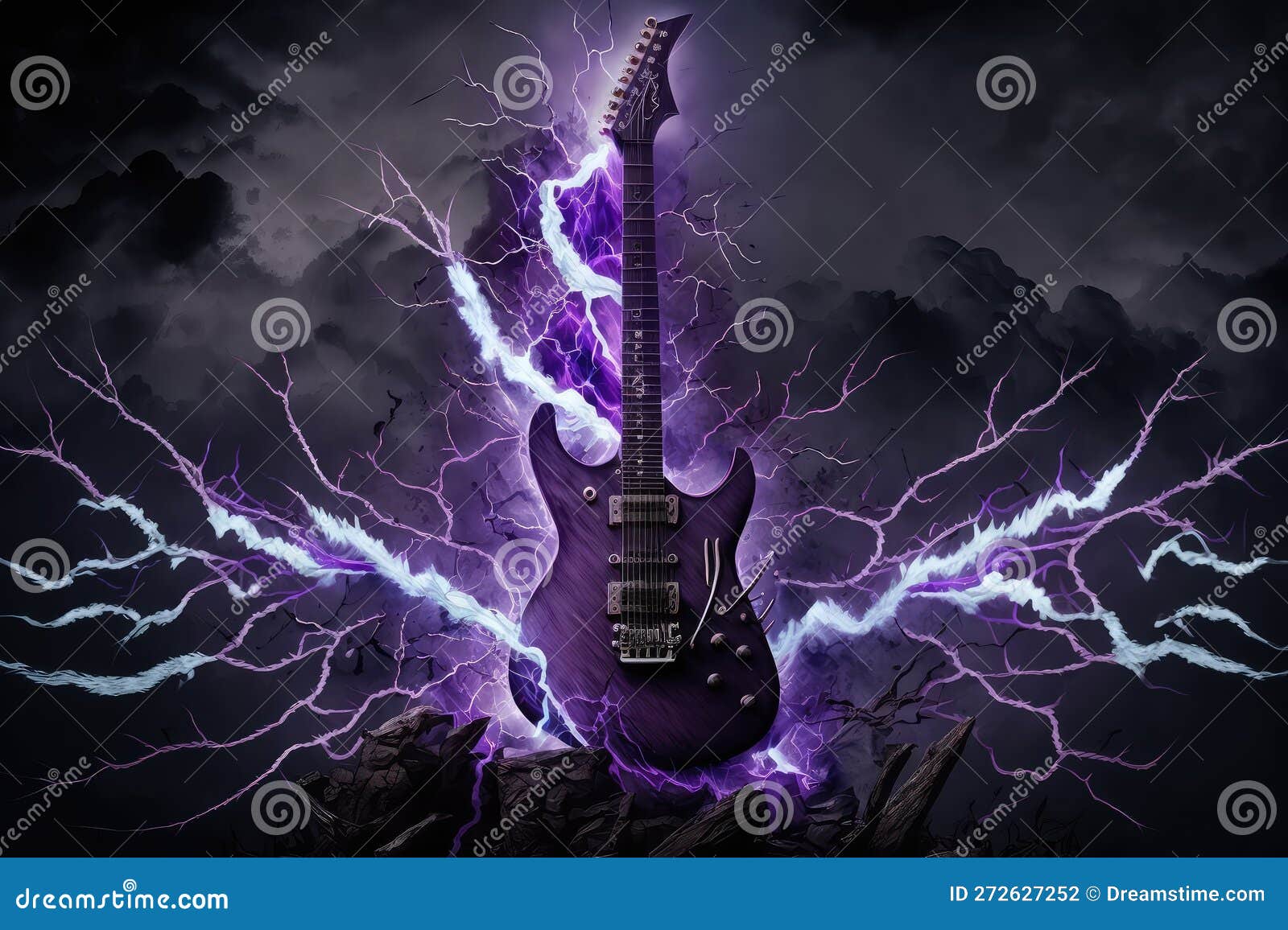 Electric Guitar, with Lightning Strikes in the Background, Creating ...