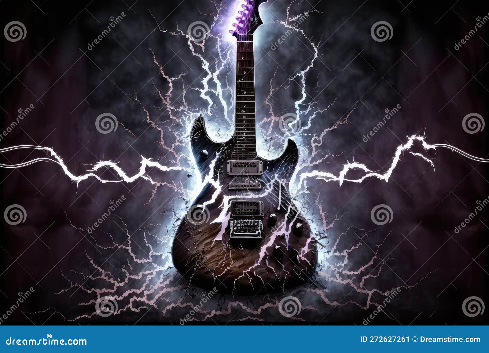 Electric Guitar, with Lightning Strikes in the Background, Creating ...
