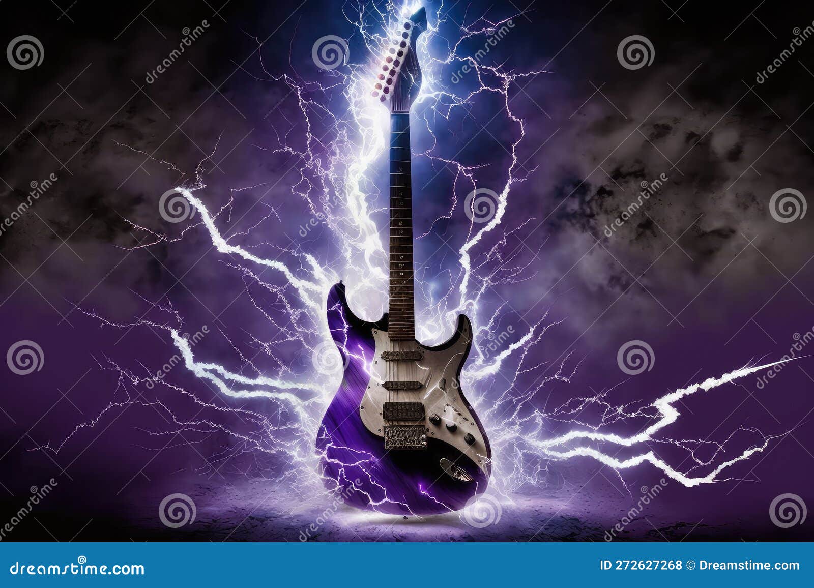 Electric Guitar, with Lightning Strikes in the Background, Creating ...