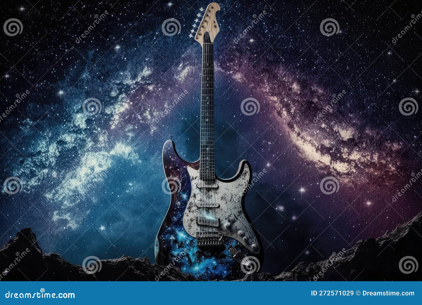 Electric Guitar, with Starry Night Sky in the Background and Falling ...