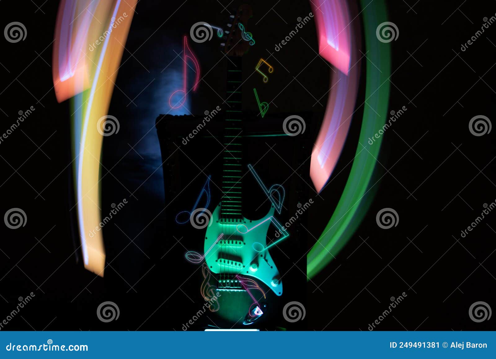 Electric Guitar Surrounded by Musical Notes Stock Image - Image of ...