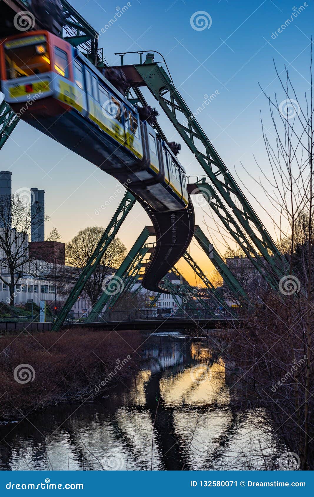 Electric Hanging Train Moving Over the Wupper River Editorial Photo ...