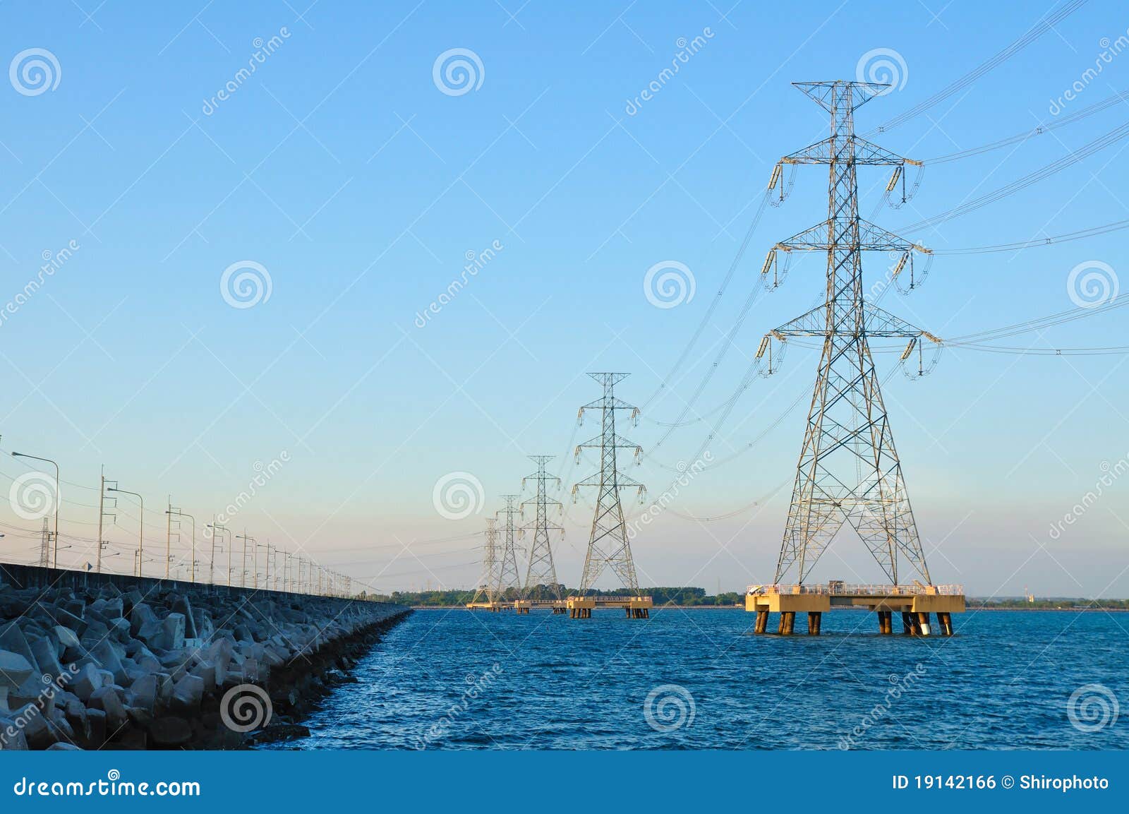Two Electric High Voltage Transmission H-frame Power Towers Pylons ...
