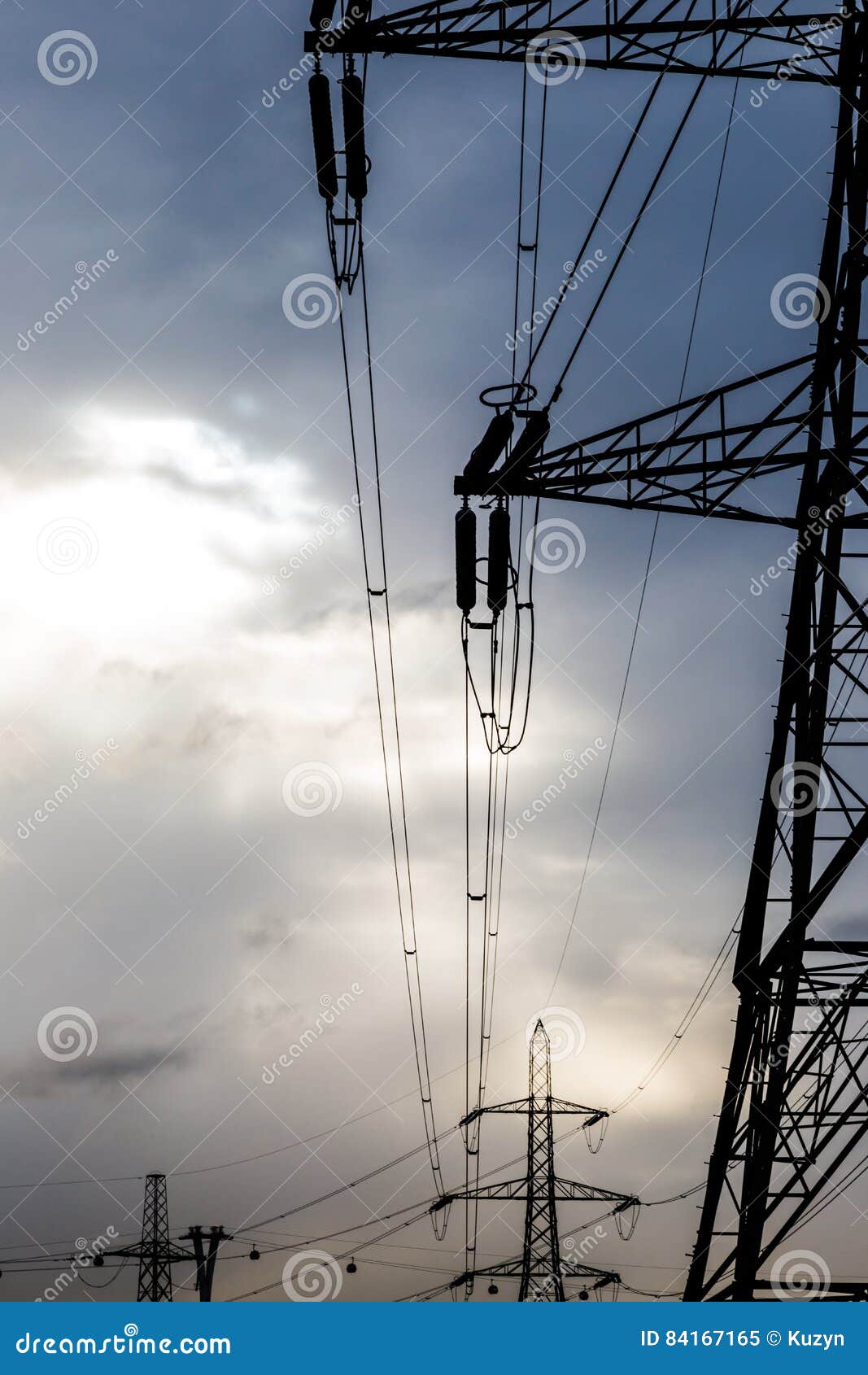 Electric High Voltage Polls in Sunset Light. Stock Image - Image of ...