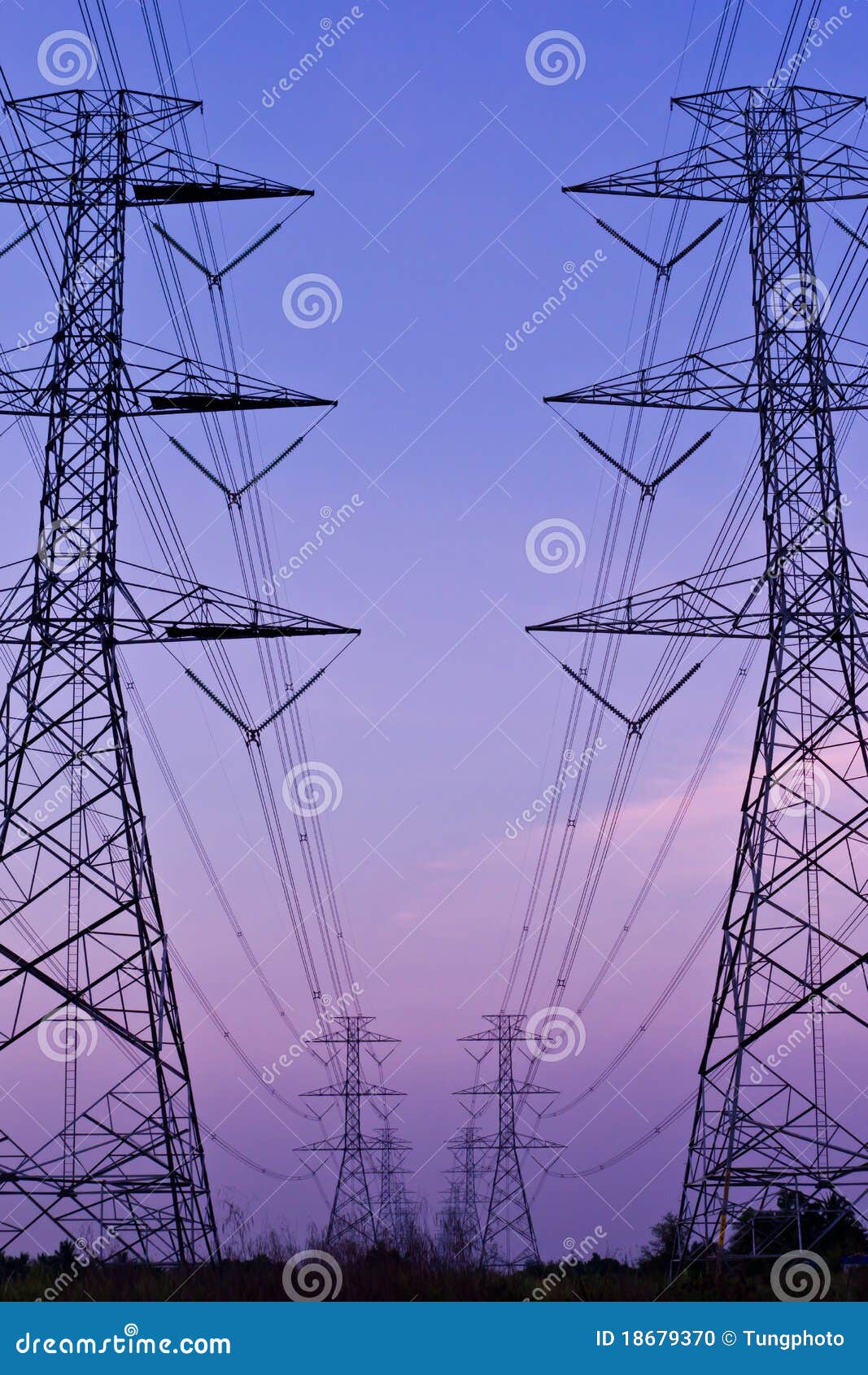 Two Electric High Voltage Transmission H-frame Power Towers Pylons ...