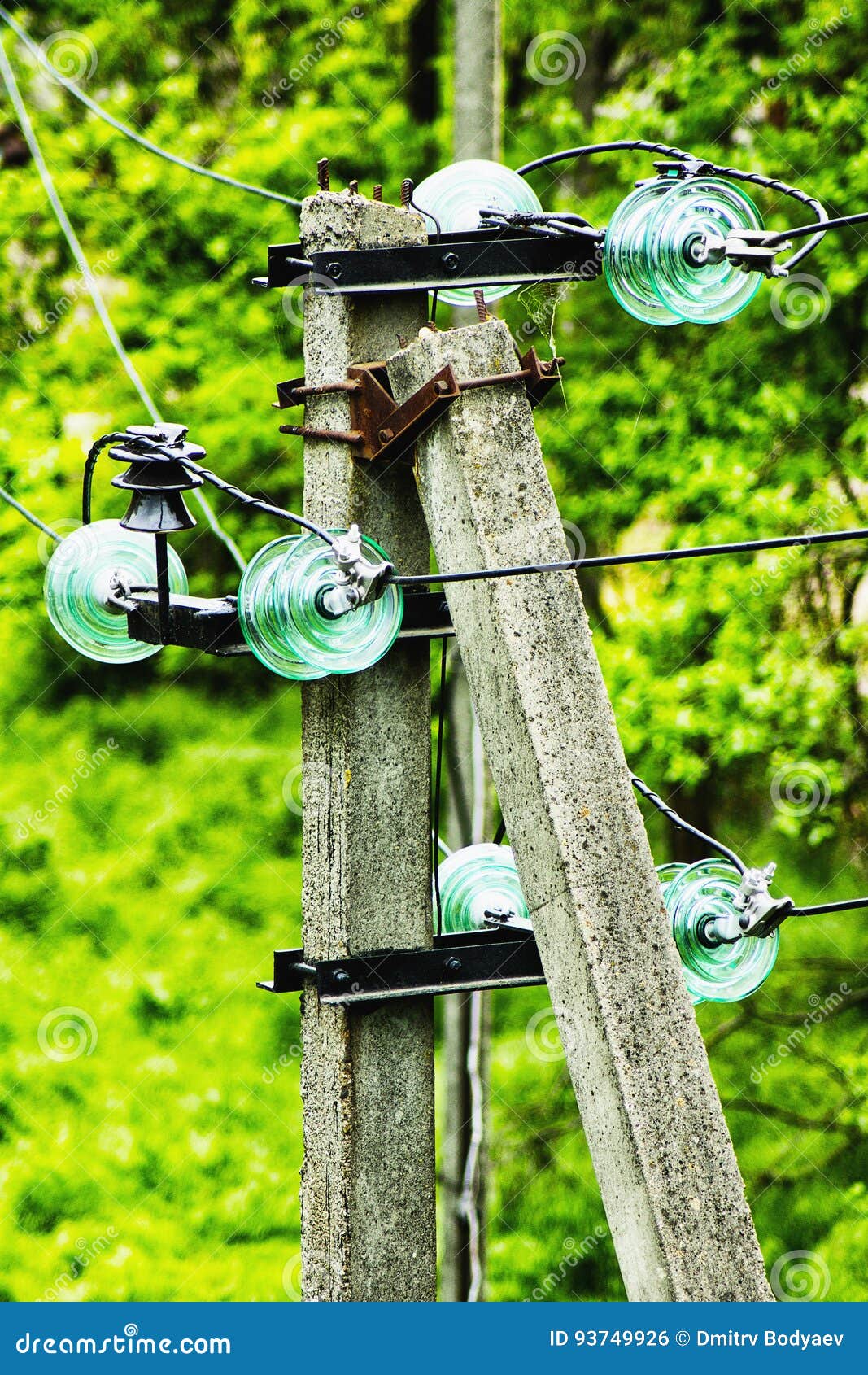 Electric Insulators and Wires on Concrete Pole Stock Photo - Image of ...
