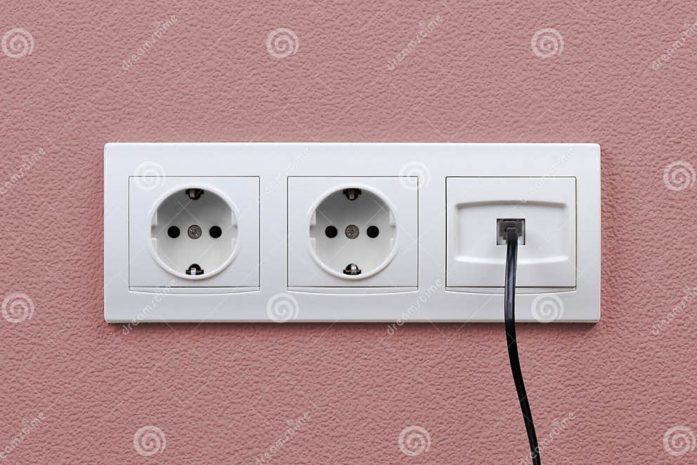 Electric and Internet Outlets on Wall Stock Image - Image of outlet ...