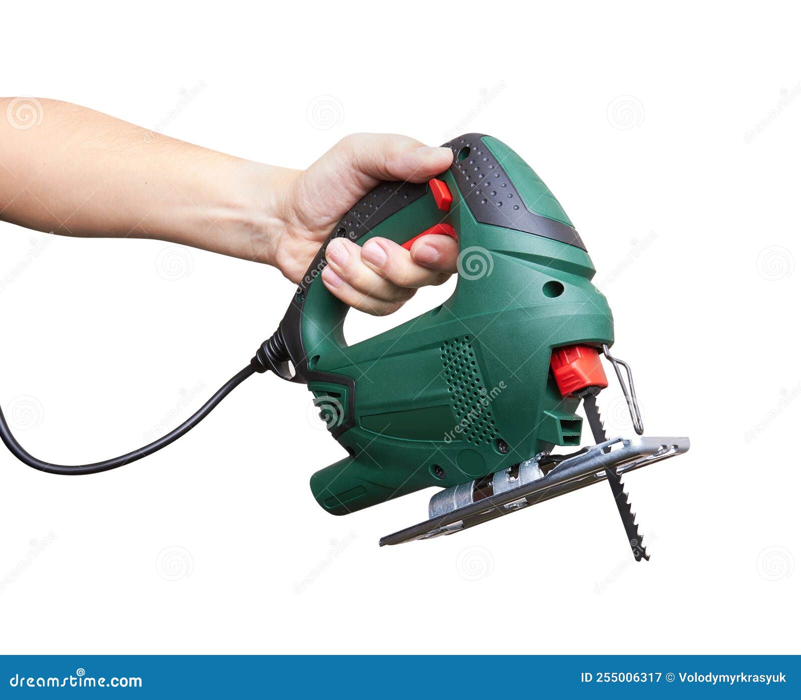 Electric jig saw in hand stock image. Image of power - 255006317