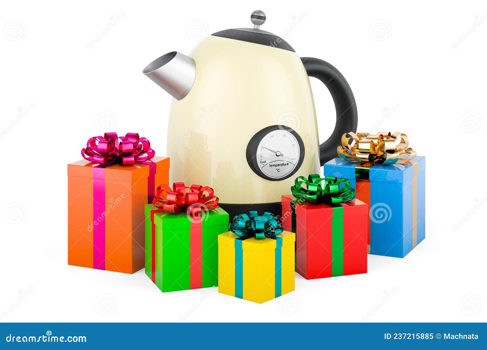 Electric Kettle with Gift Boxes, 3D Rendering Stock Illustration ...