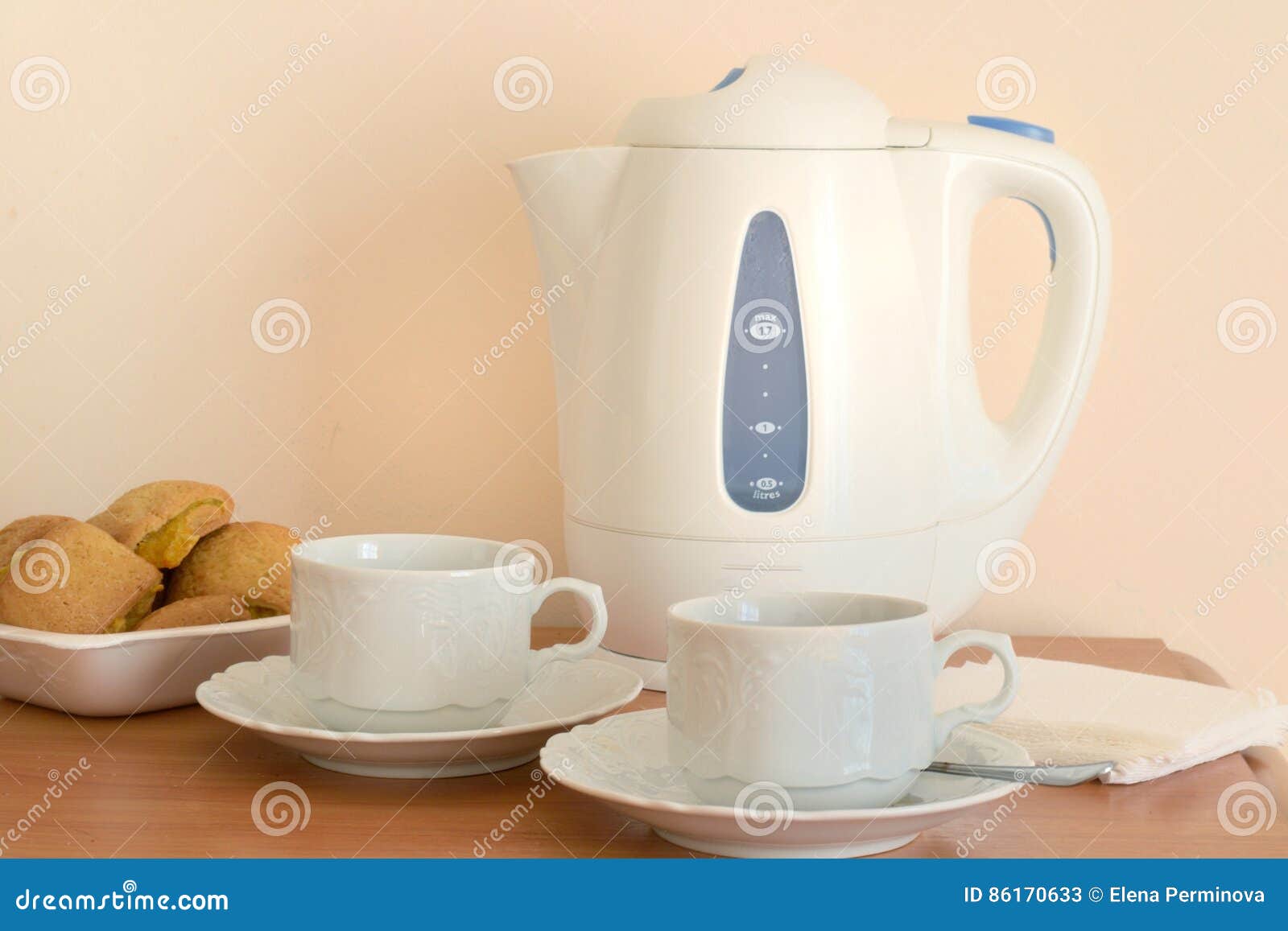 Electric Kettle and Two Cups Stock Image - Image of plastic, cloth ...