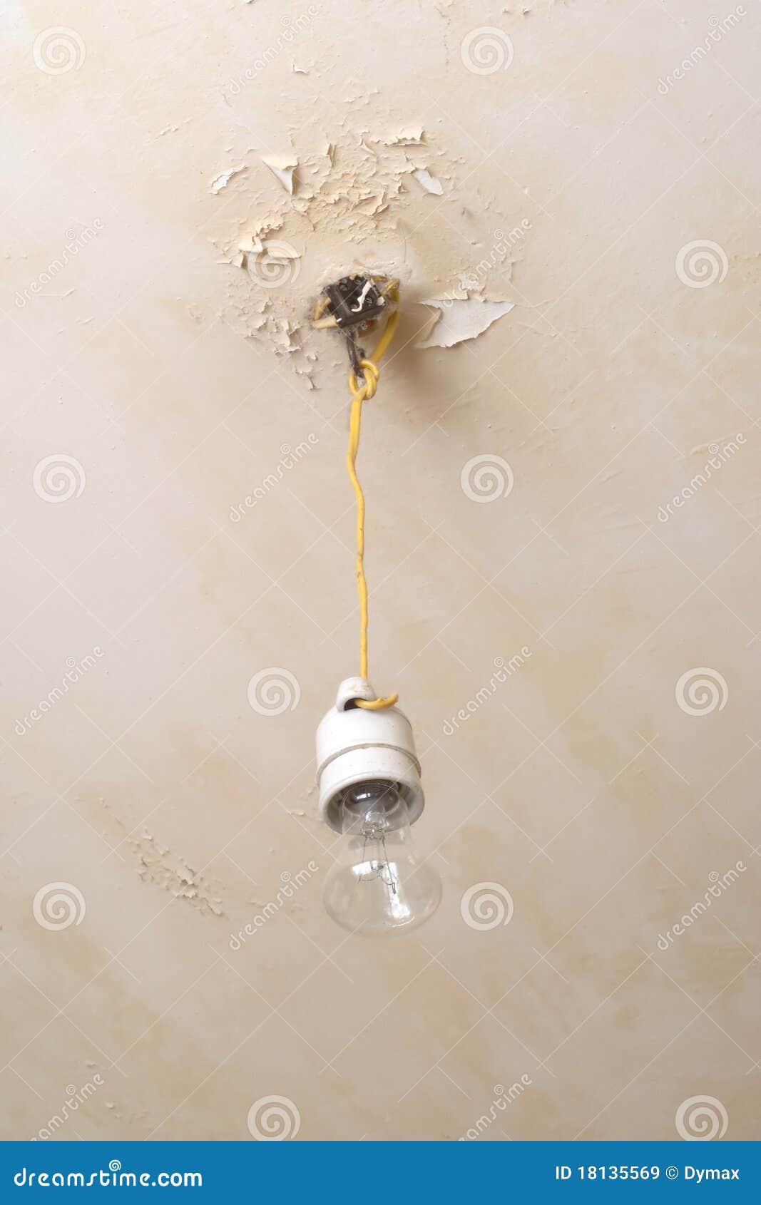 Electric Lamp Hanging from Reapair Ceiling Stock Image - Image of ...
