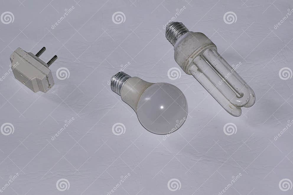 Electric Lamps and Electrical Socket , on the White Table Stock Image ...