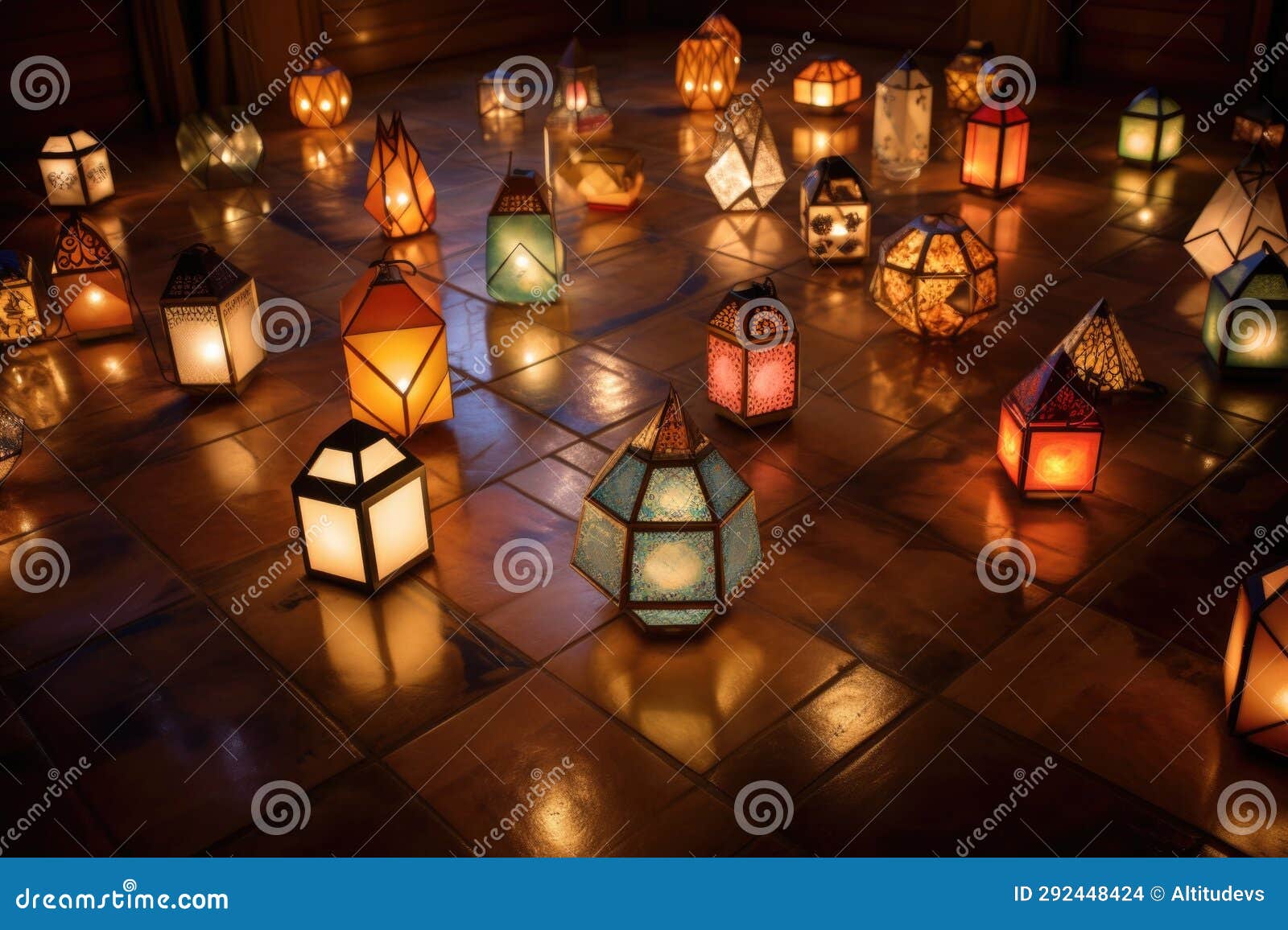 Electric Lanterns in Diverse Shapes on a Ceramic Floor Stock Photo ...