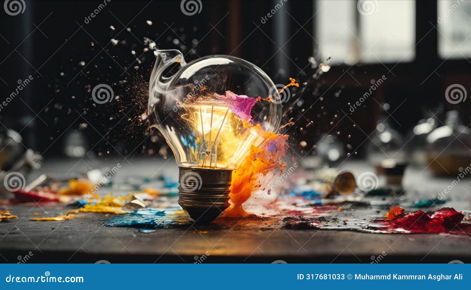 Electric Light Bulb Exploding with Paint and Glass, a Creative Idea ...