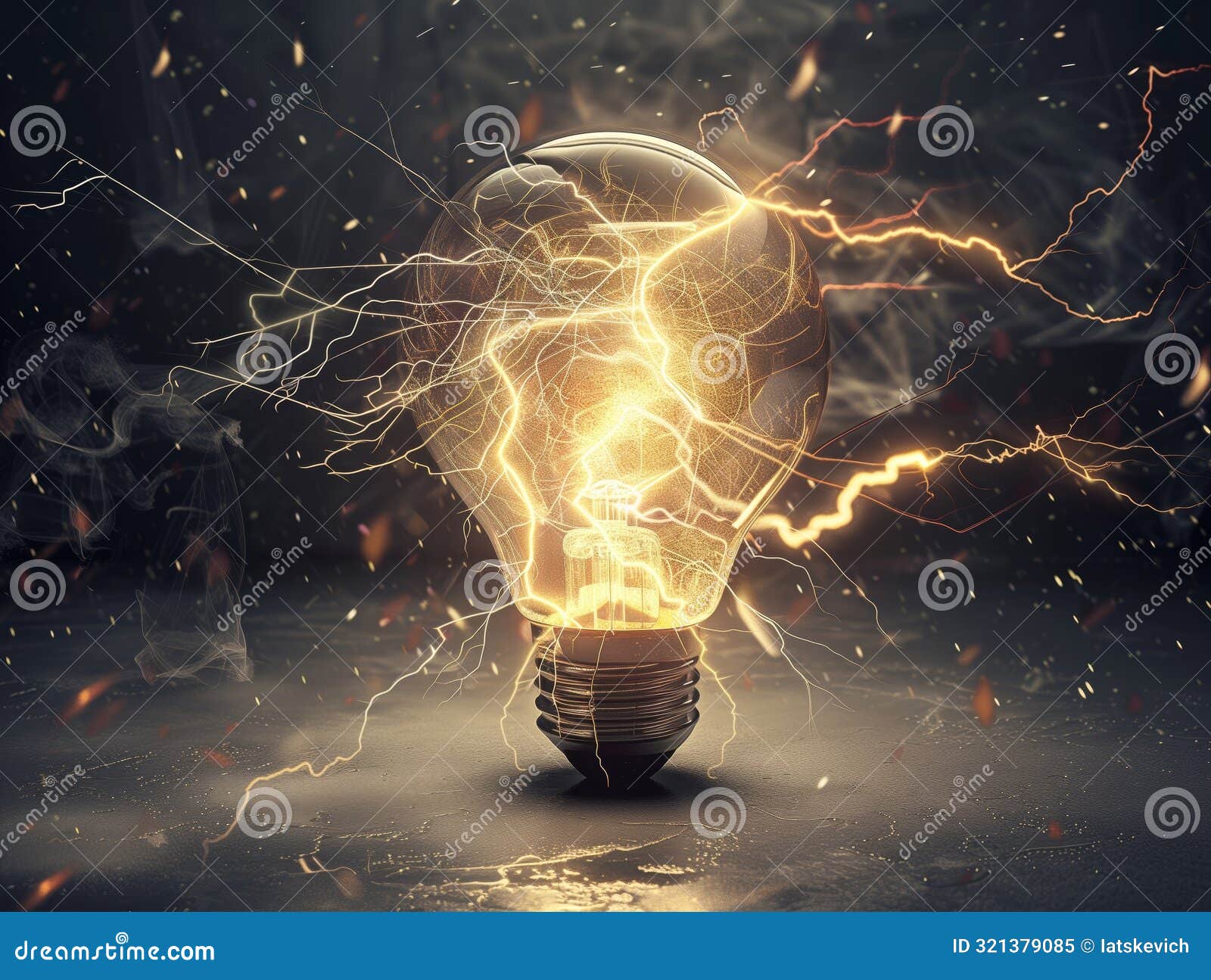 Electric Light Bulb, Lightning and Electricity Discharges. a Concept of ...