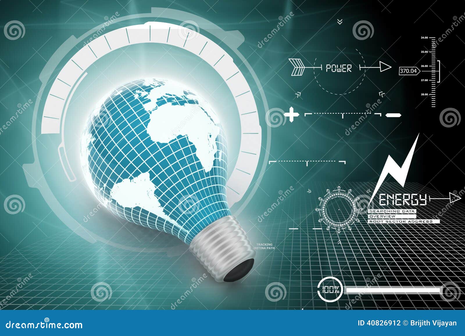An Electric Light Bulb with a World Map Stock Illustration ...