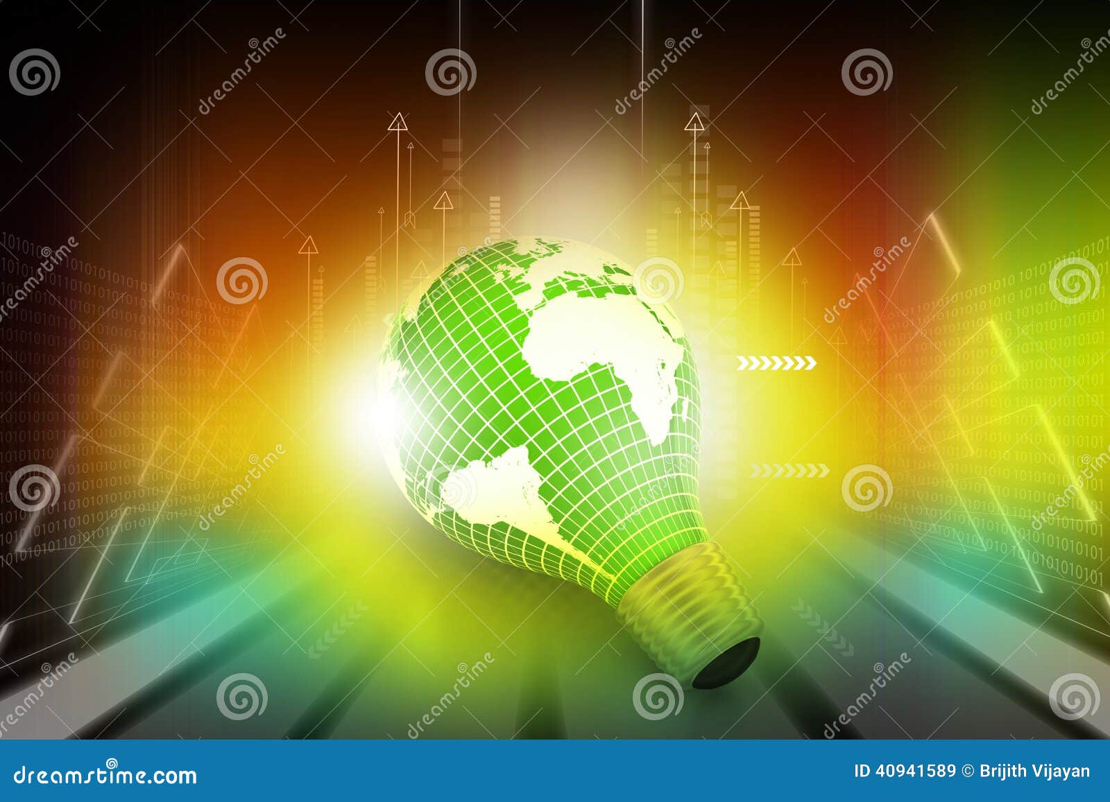 An Electric Light Bulb with a World Map Stock Illustration ...