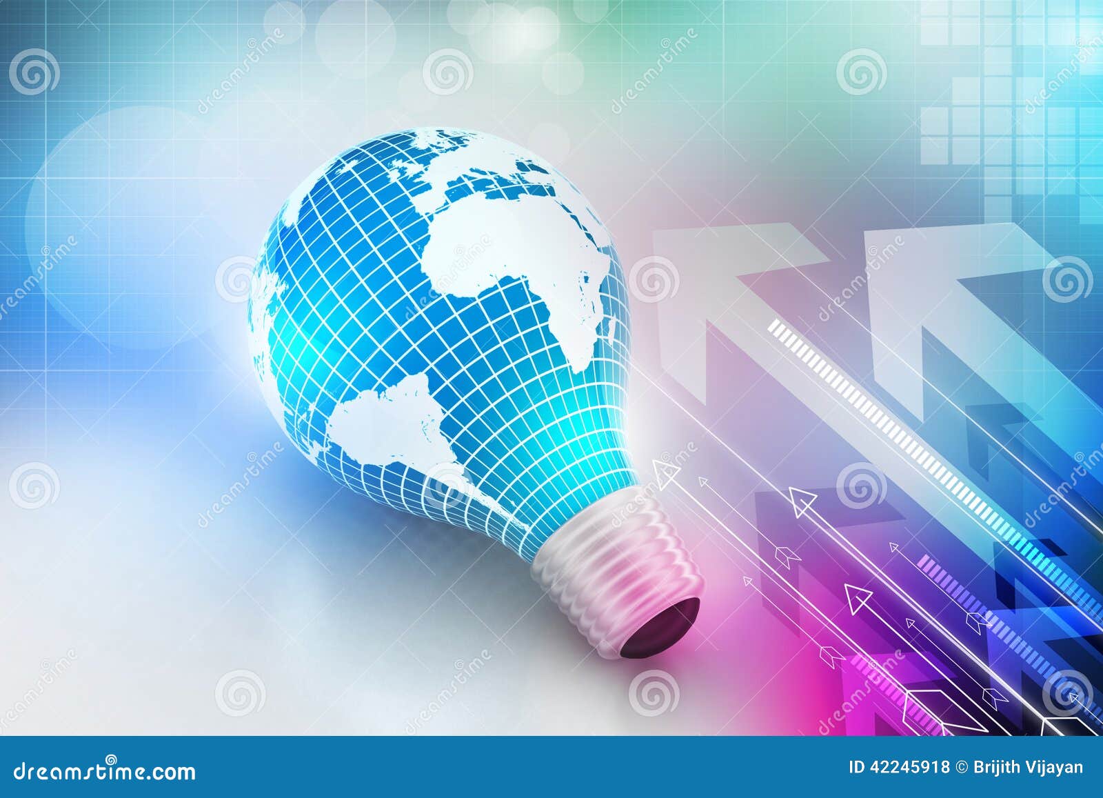 An Electric Light Bulb with a World Map Stock Illustration ...