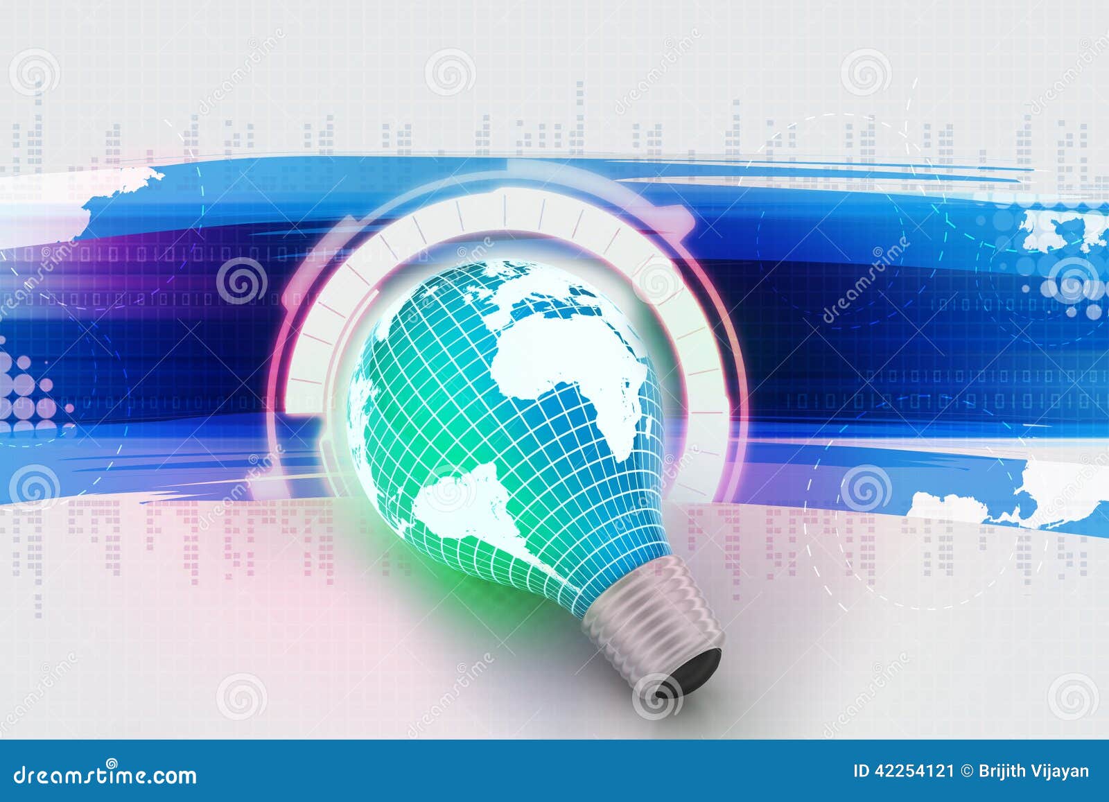 An Electric Light Bulb with a World Map Stock Illustration ...