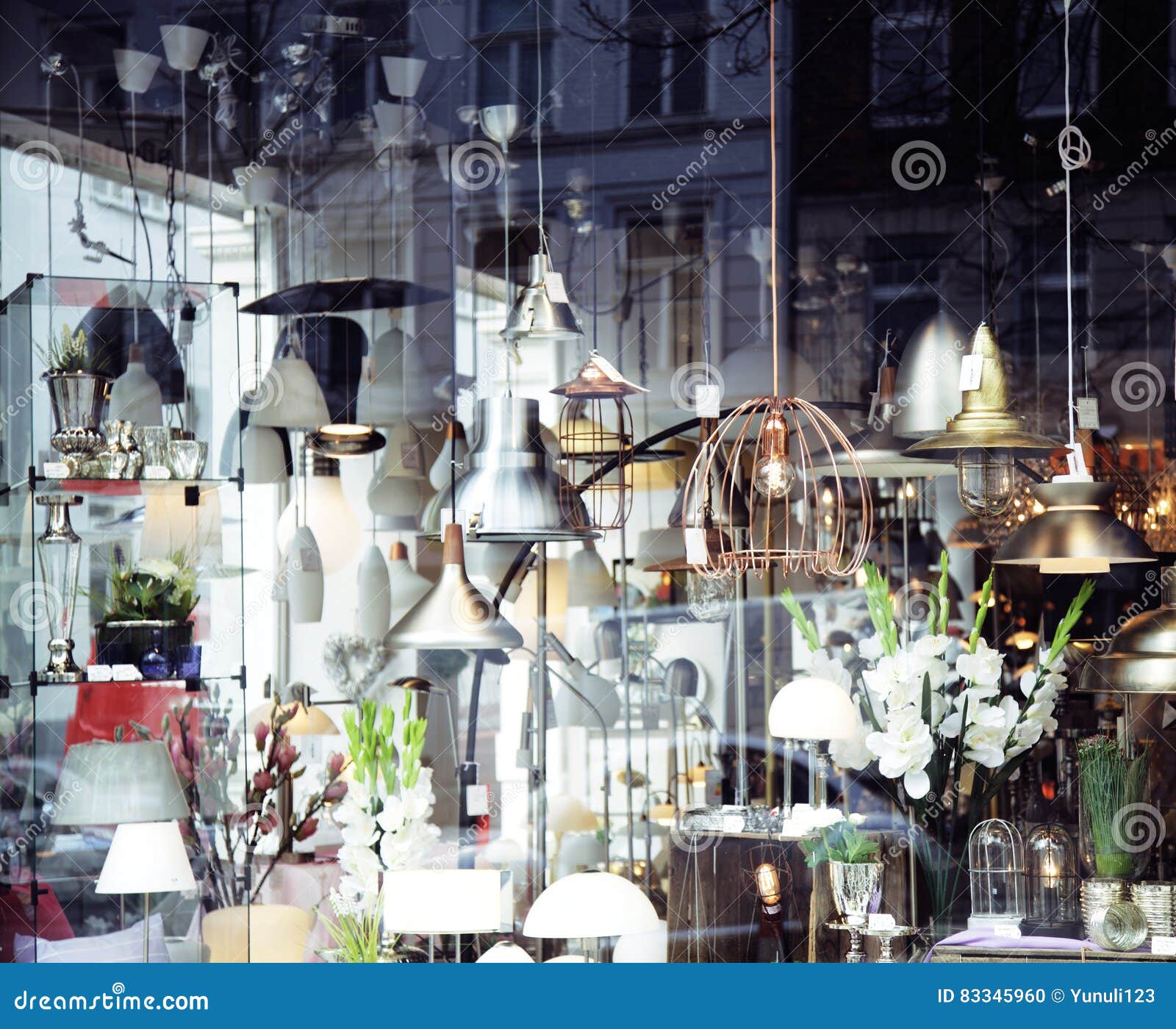 Electric- Light Store. Chandelier Interior Window Stock Photo - Image ...