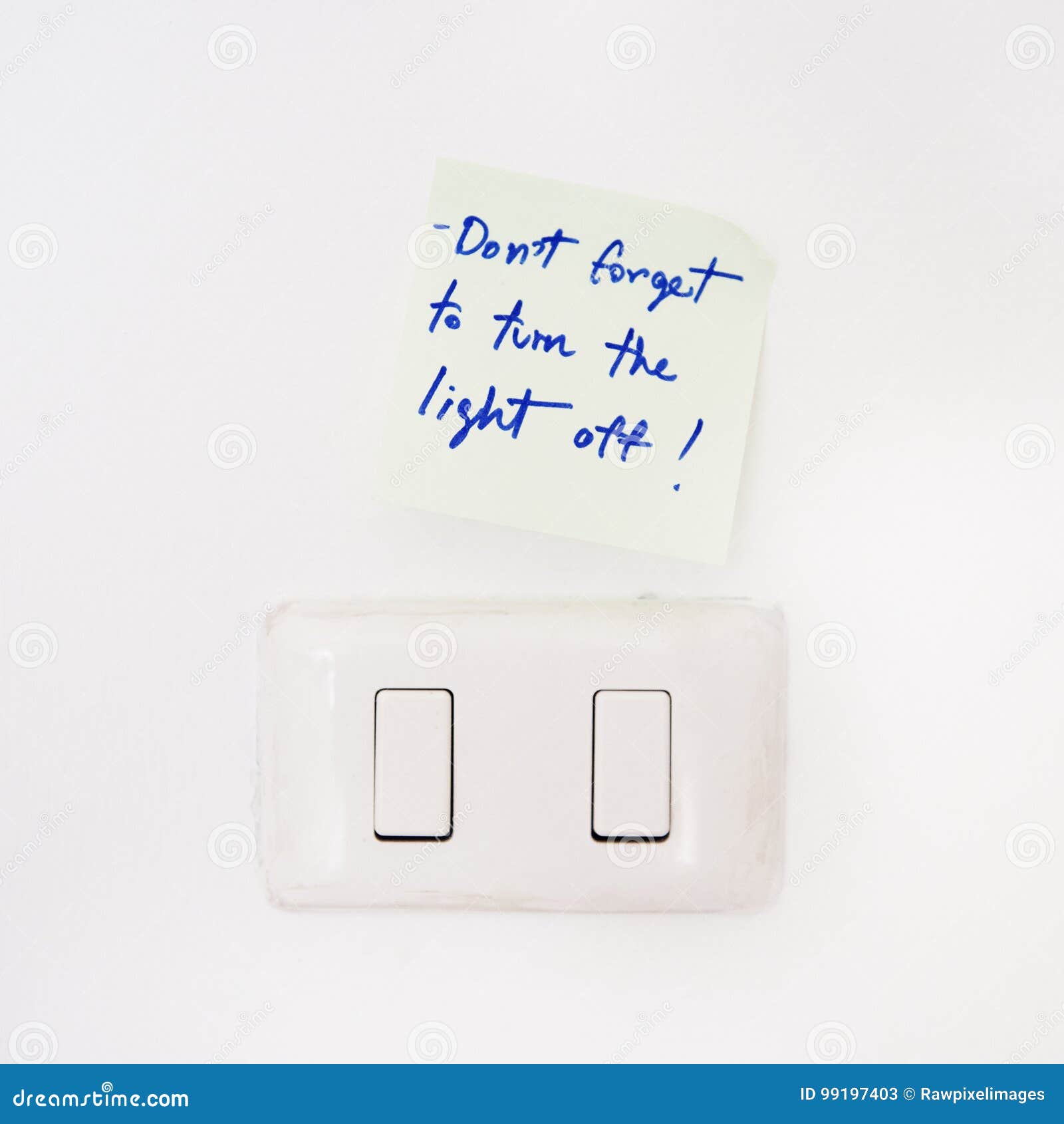 Electric Light Switch with Reminder Note on White Wall Stock Image ...