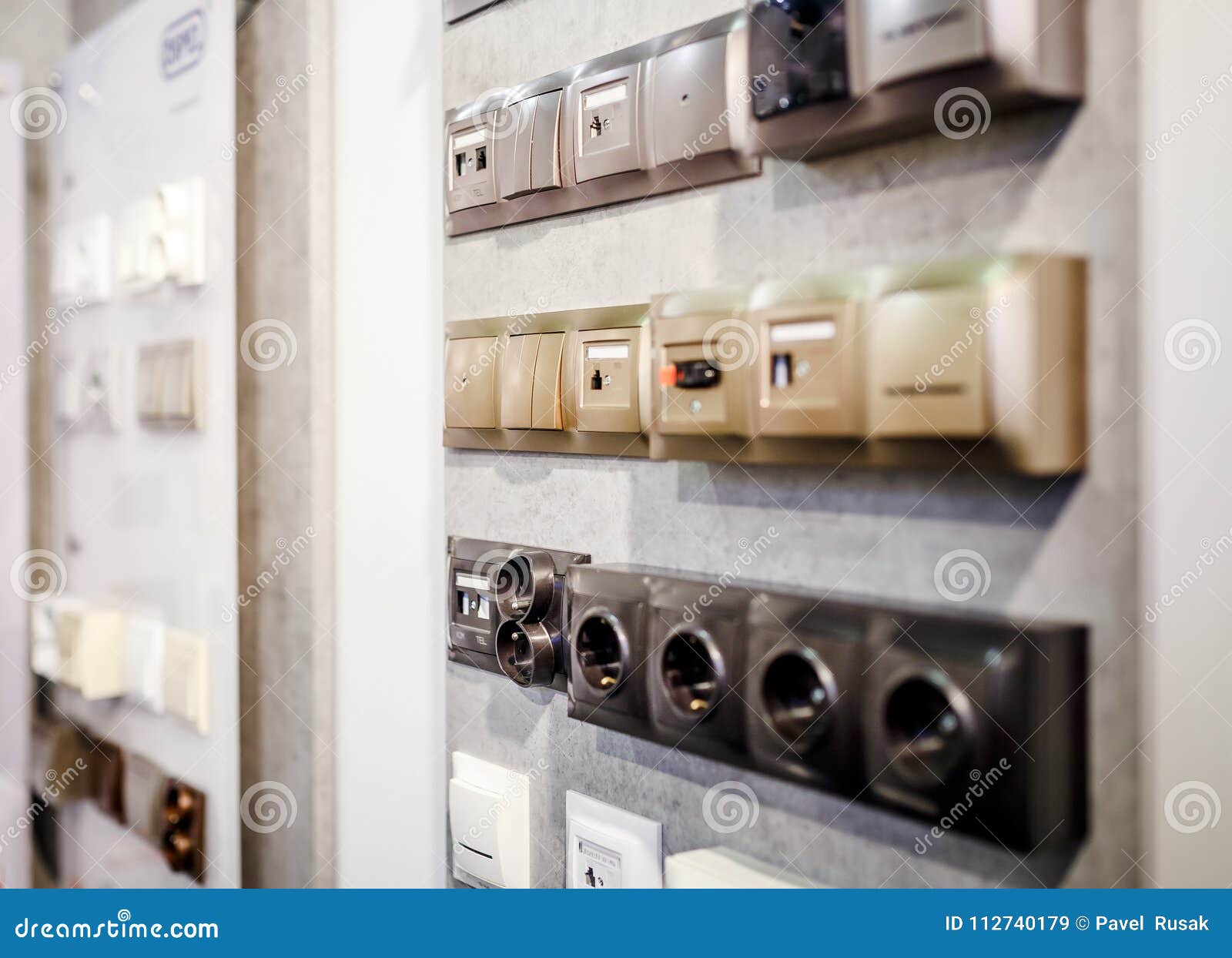 Electric Light Switch and Socket on the Empty Wall Stock Image - Image ...