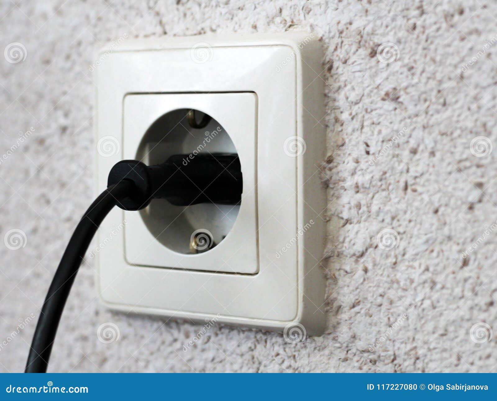 Electric Light Switch and Socket on the Empty Wall, Electrical Power ...