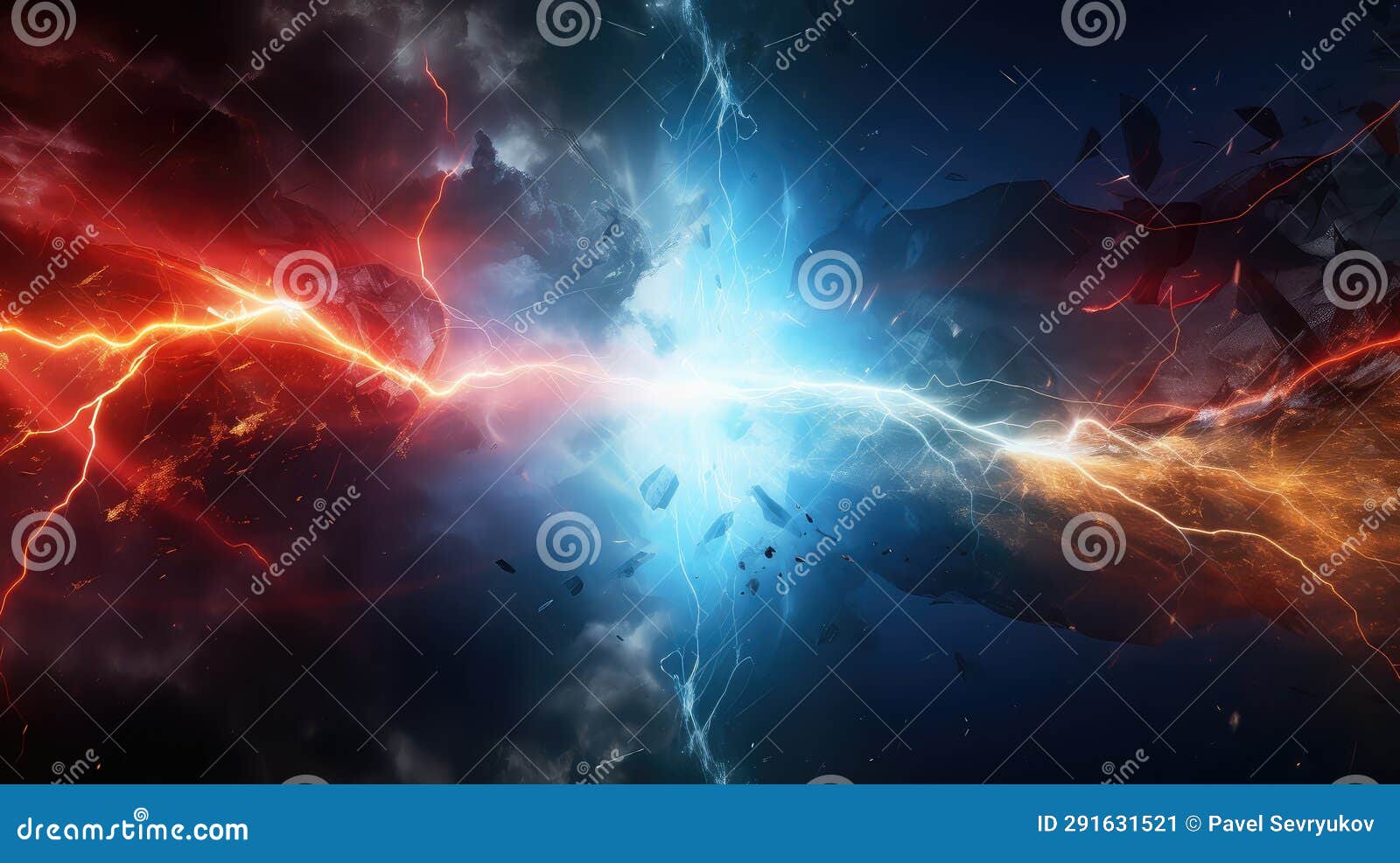 Electric Lightning Collision Powerful Stock Illustration - Illustration ...
