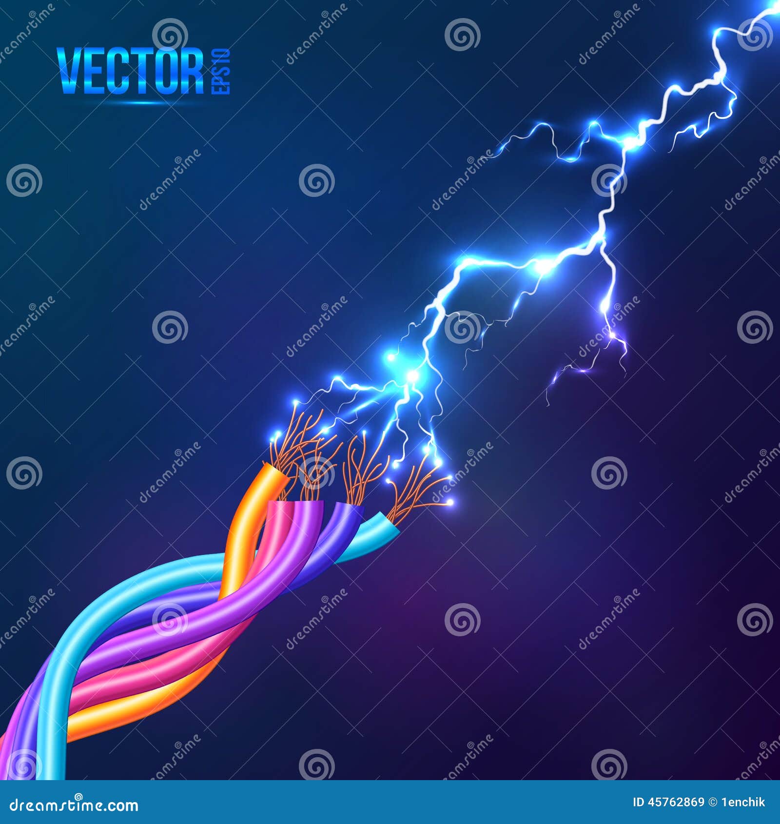 Electric Lightning between Colored Cables Stock Vector - Illustration ...