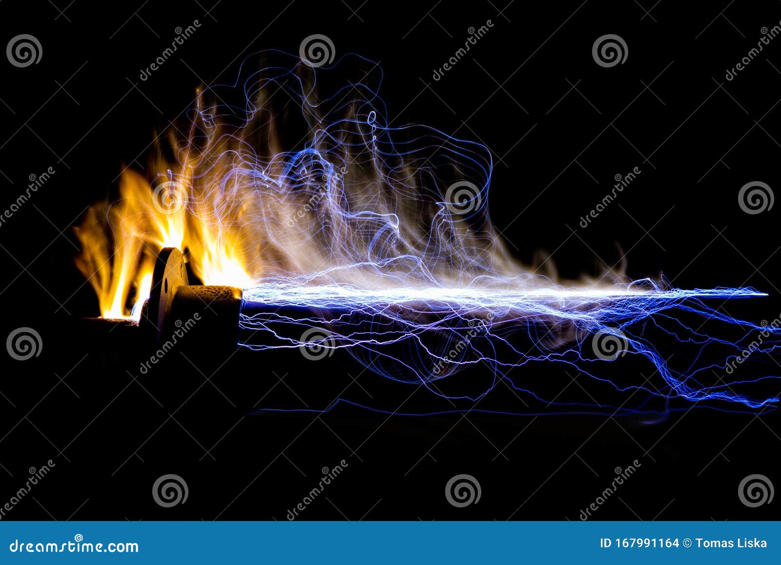 Electric Lightning with Fire. Lights Storm. Stock Photo - Image of ...
