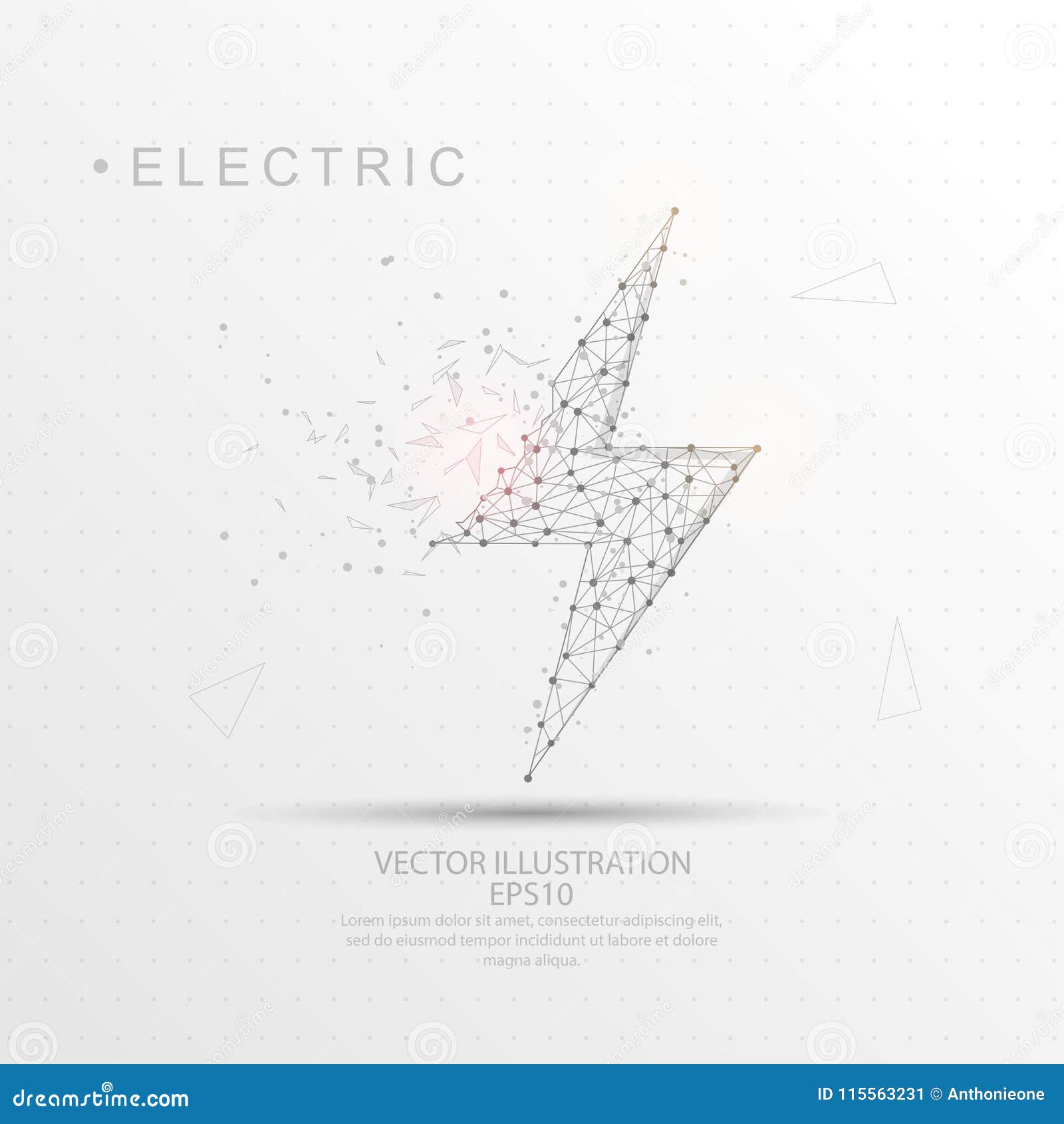 Electric Lightning Shape Digitally Drawn Low Poly Wire Frame. Cartoon ...