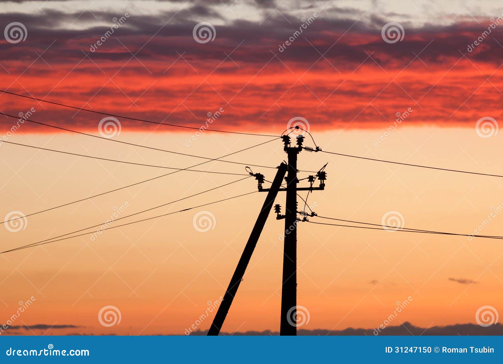 Electric Line Against Colorful Sky at Sunset Stock Photo - Image of ...