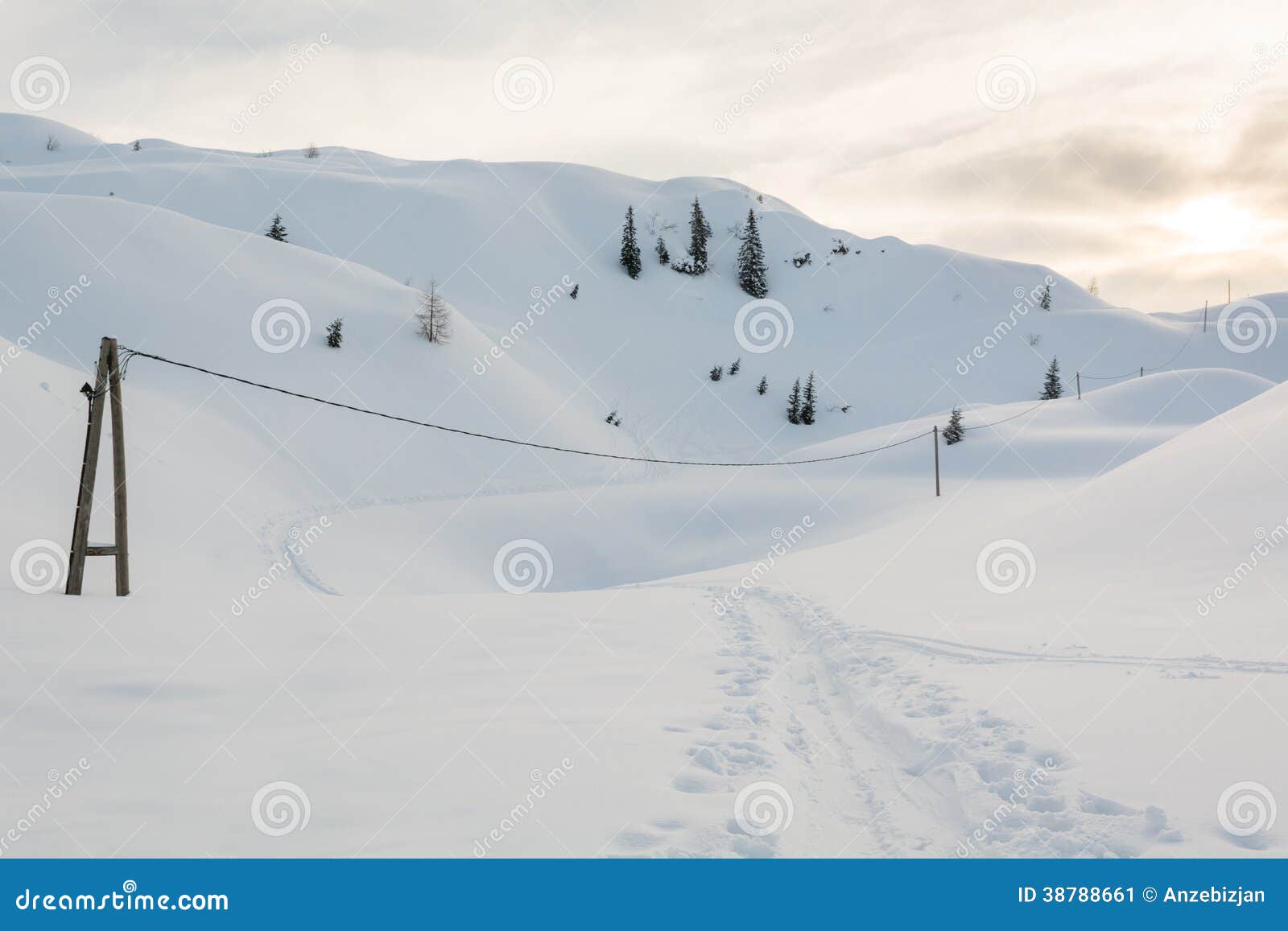 Electric Line Crossing a Path in the Snow Stock Image - Image of ...