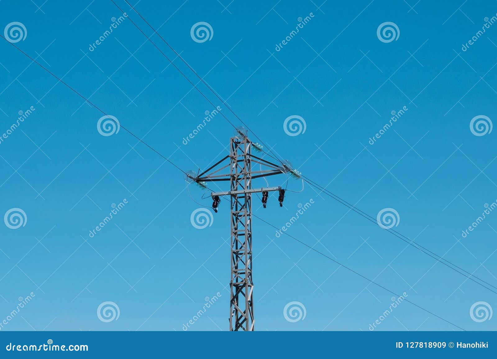 Electric Line on Pole - Cables on Mast , Stock Image - Image of ...