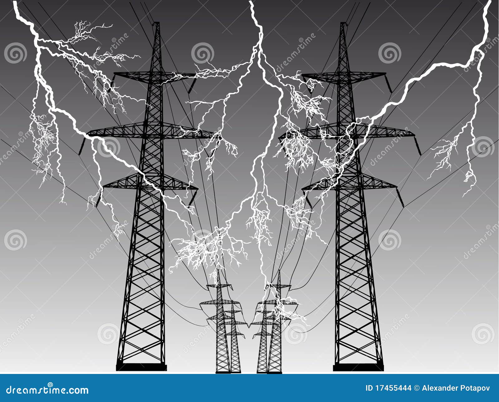 Electric Line at Thunderstorm Stock Vector - Illustration of black ...