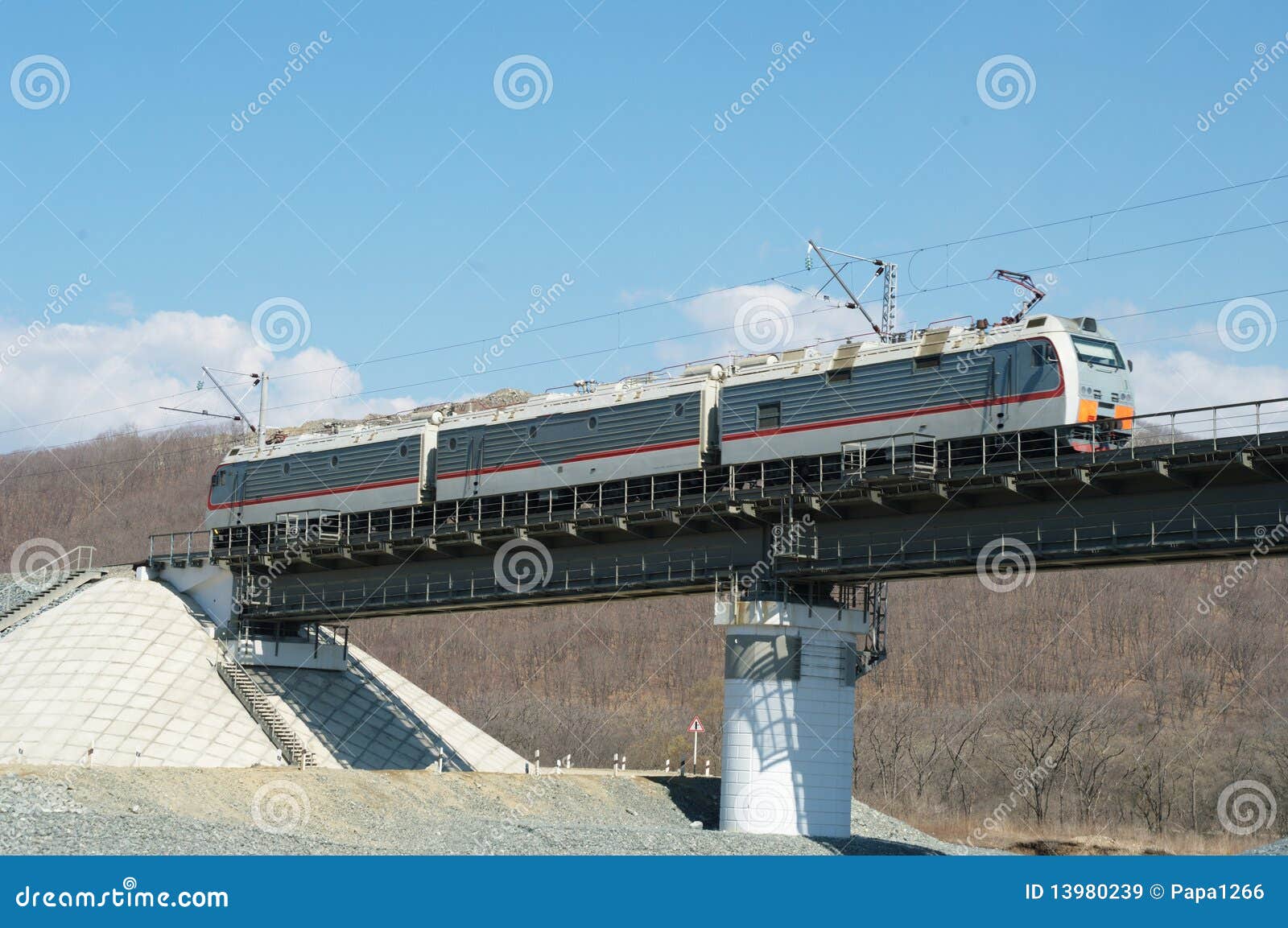 Electric Locomotive on the Bridge Stock Image - Image of place, blue ...