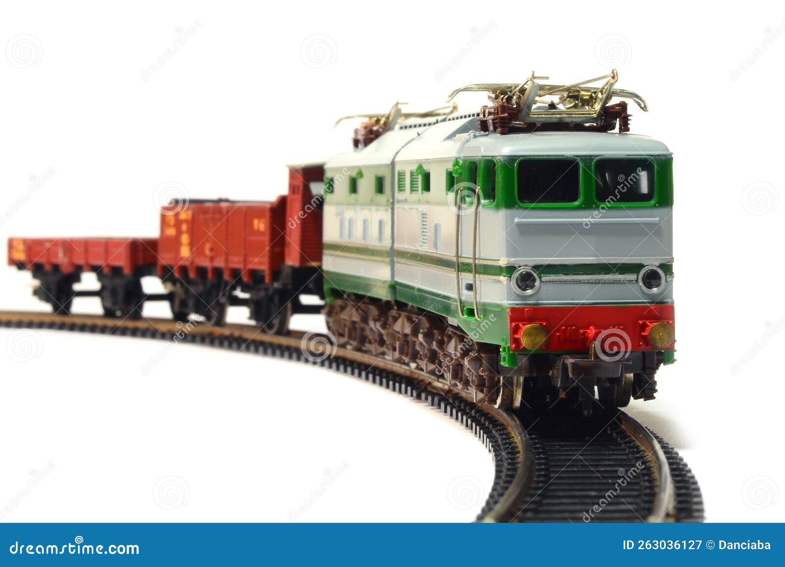 Electric Locomotive Model with Wagons Isolated on White Stock Image ...