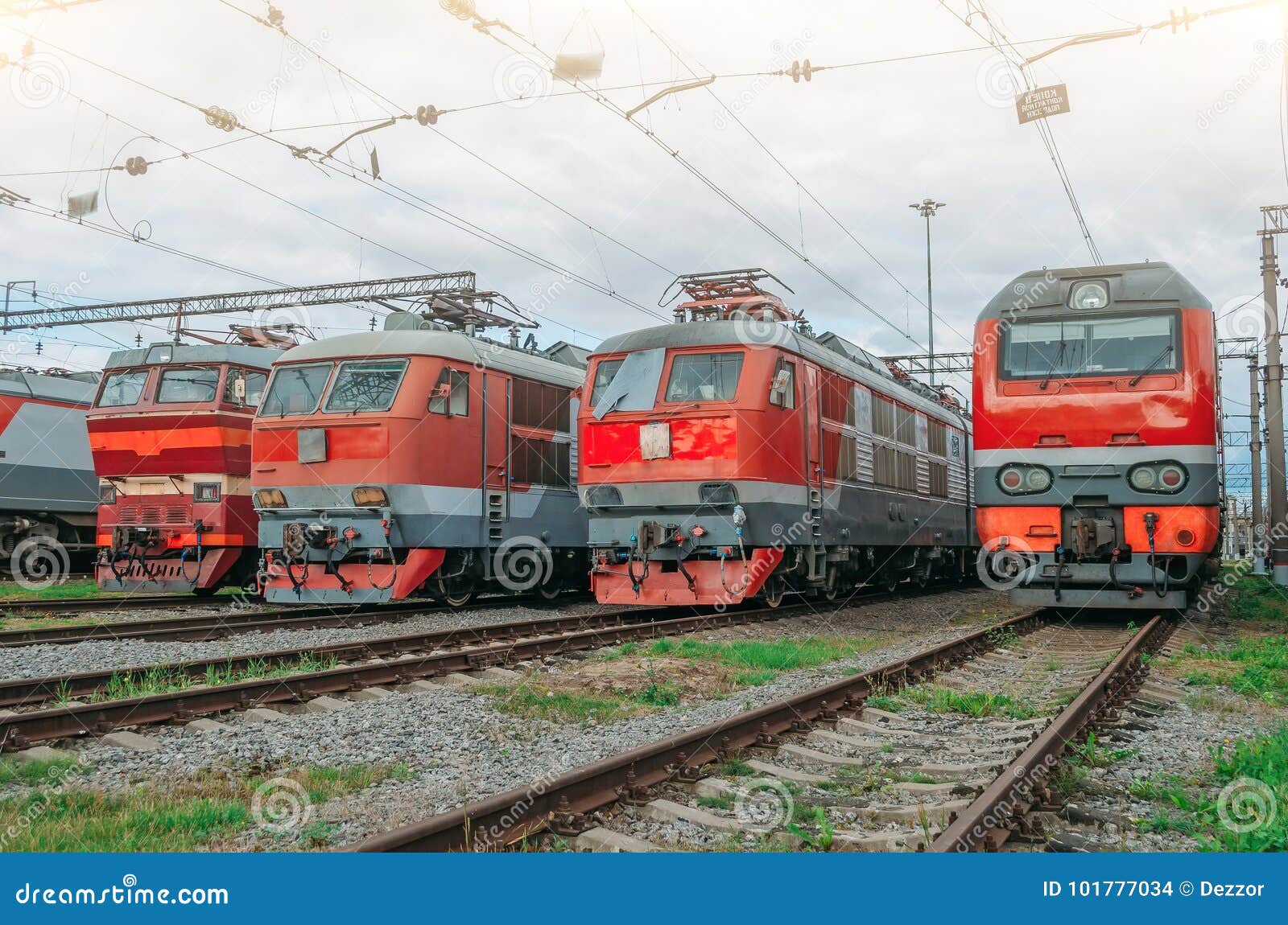 Electric Locomotives are Lined Up on the Railway. Stock Photo - Image ...