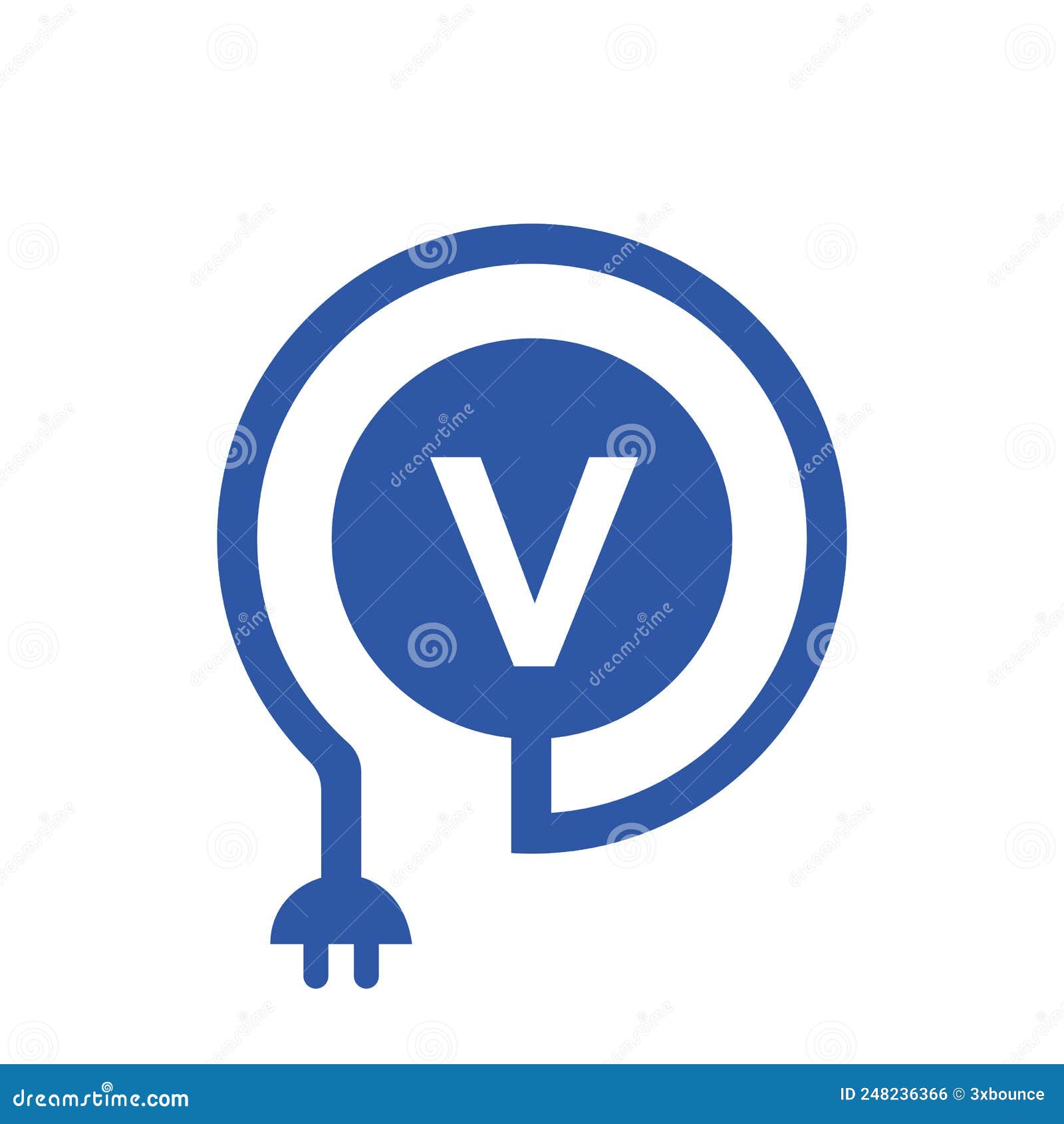 Electric Logo on Letter V Sign. V Letter Logo with Curl Cable and Plug ...