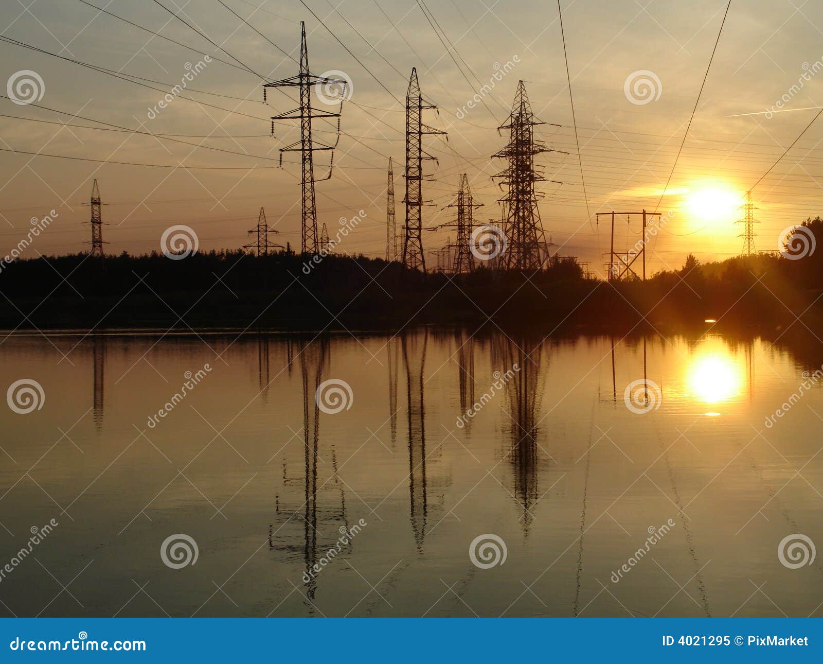 Electric mains stock image. Image of august, sunset, lake - 4021295