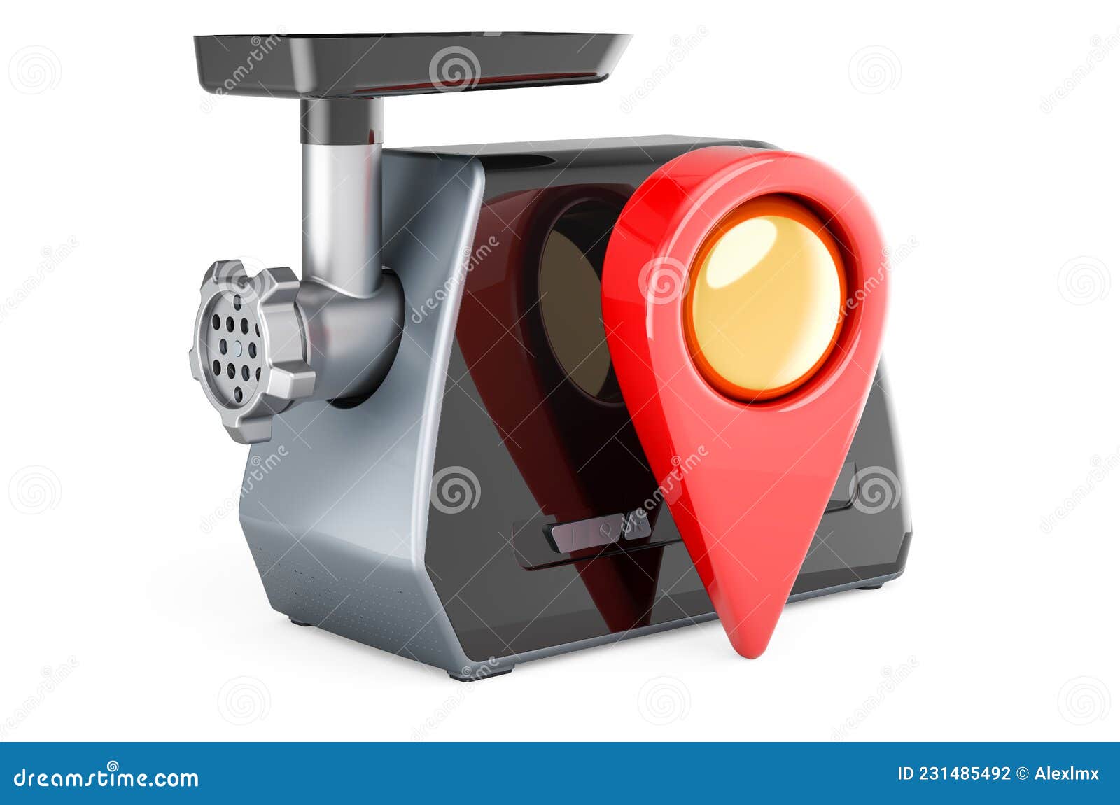 Electric Meat Grinder with Map Pointer. 3D Rendering Stock Illustration ...